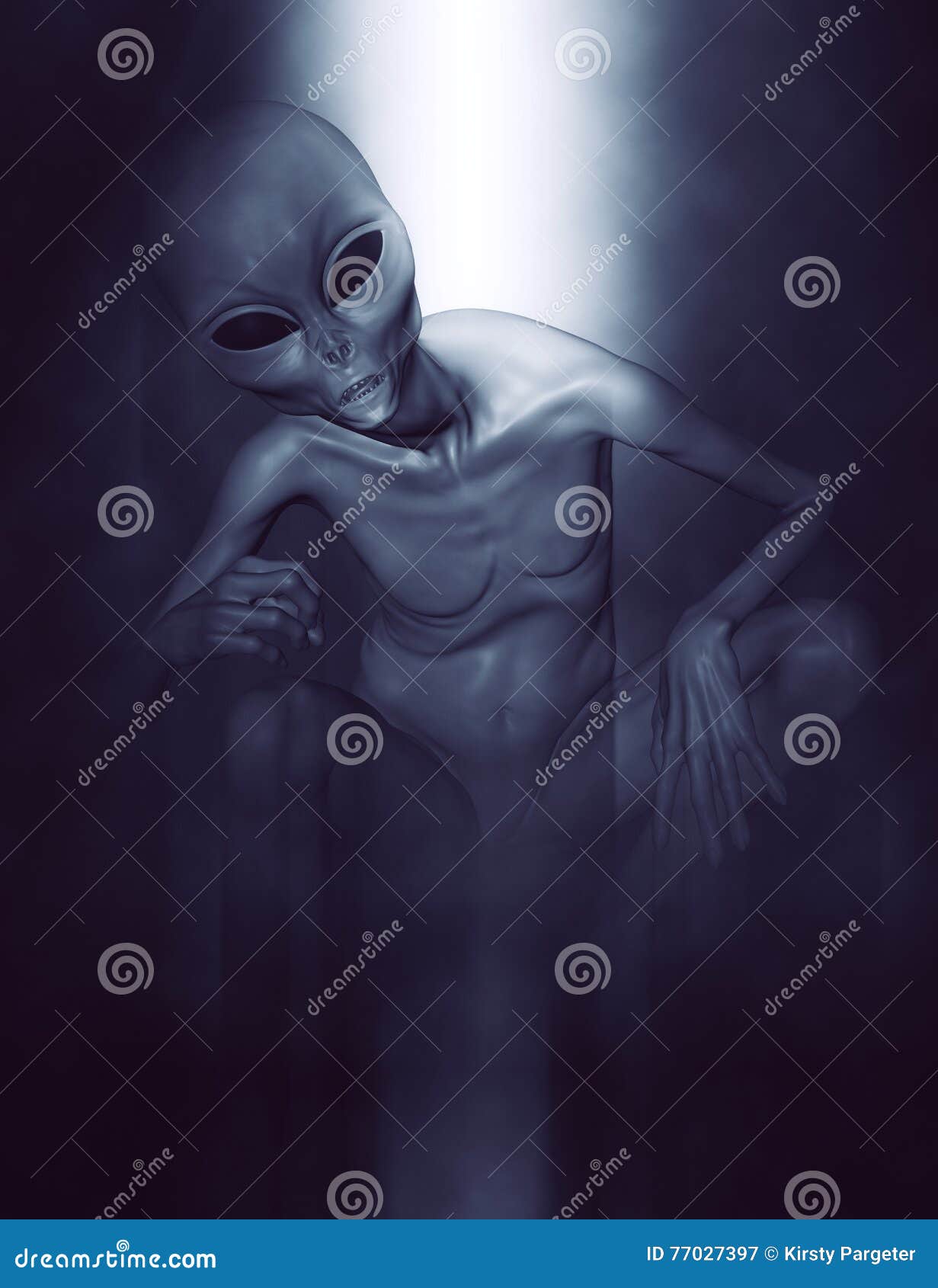 3D Alien in a Crouch Position Stock Illustration - Illustration of ...