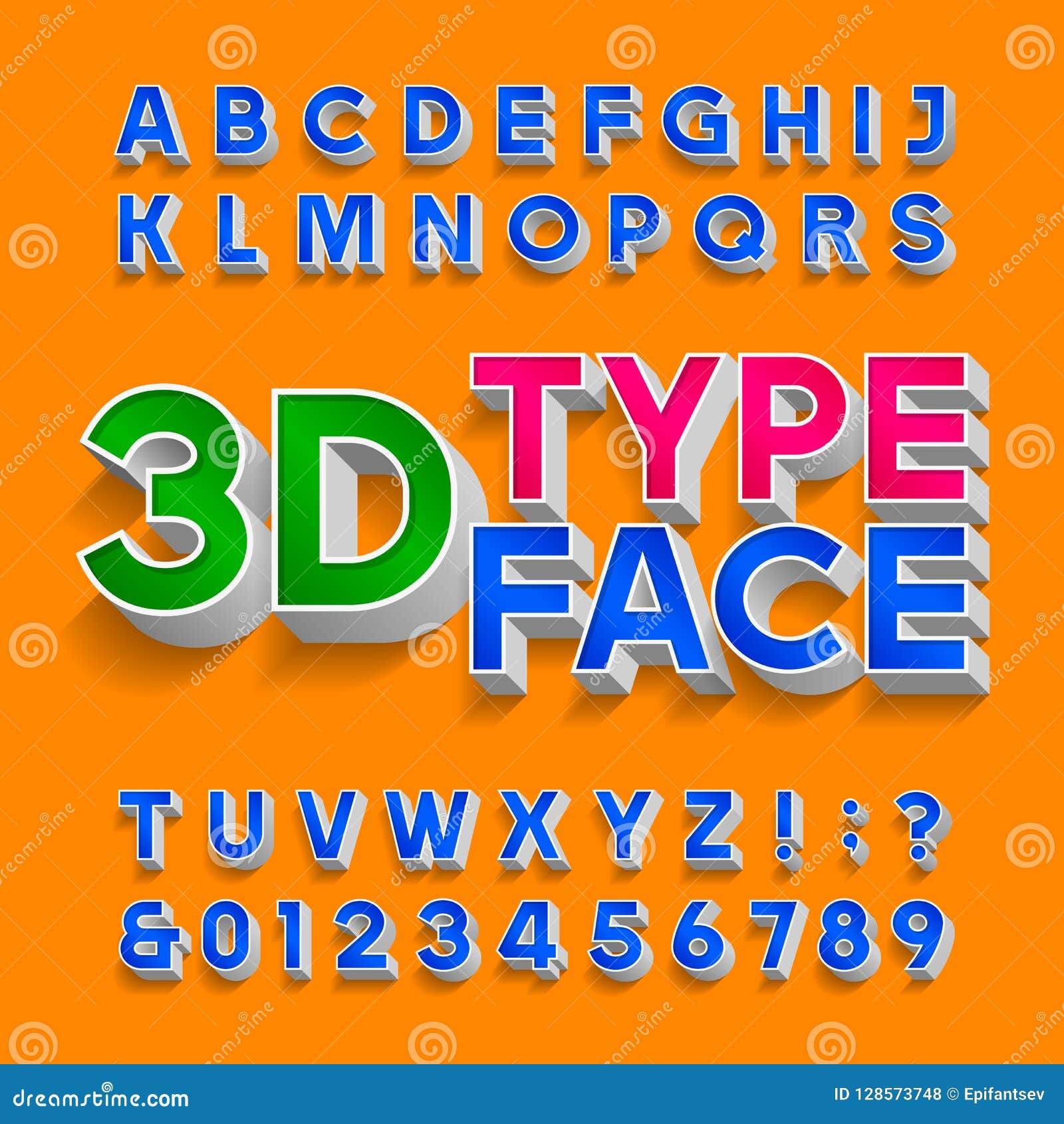 3D Alphabet Font. Three-dimensional Typescript. Letters, Numbers and ...
