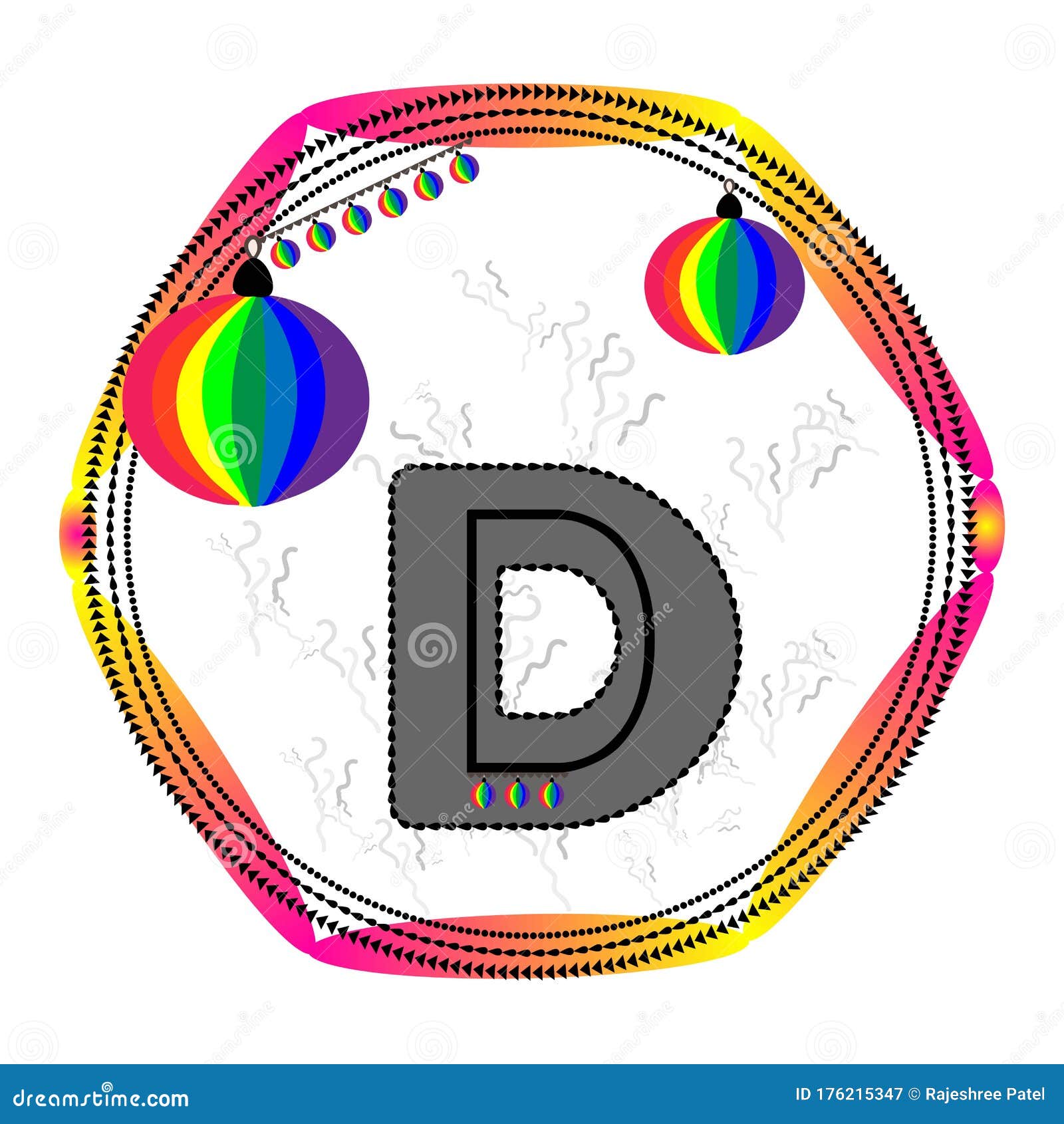 Alphabet D. Letter D Gradient Label. Rainbow Ball Sticker Frame Vector ...