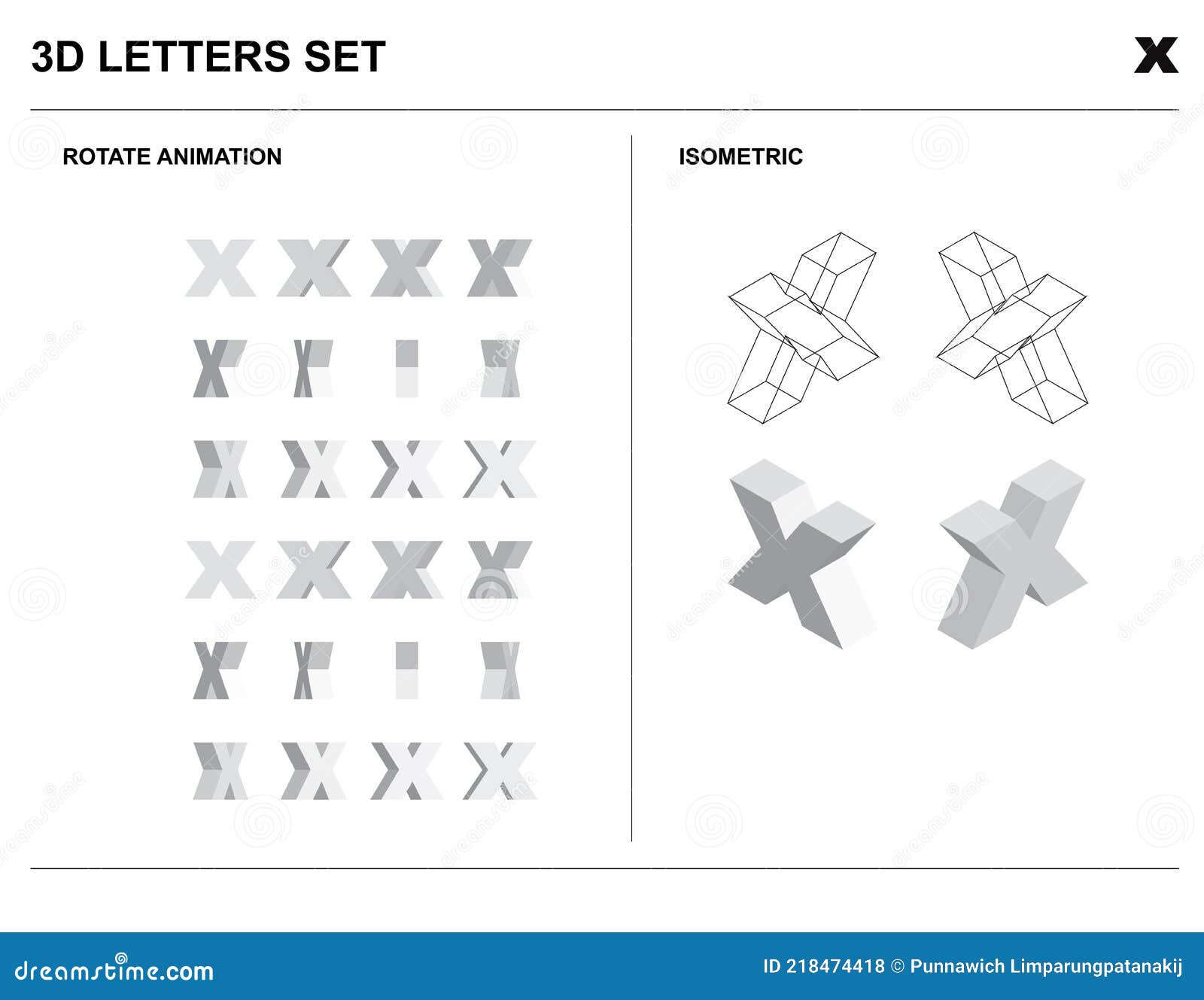 3d X Alphabet Letters Set Animate Isometric Wireframe Vector Stock ...