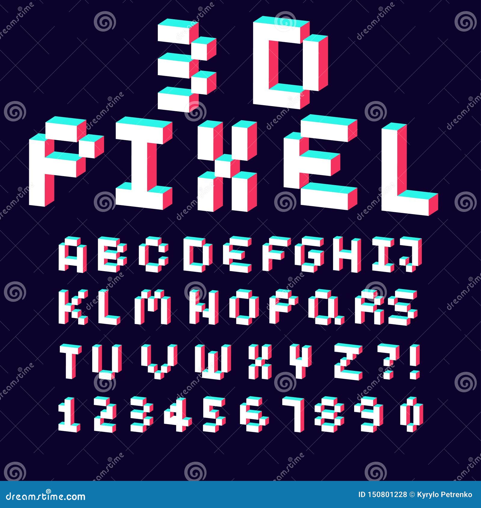 3d Alphabet Made of Pixel Design Font Stock Illustration - Illustration ...
