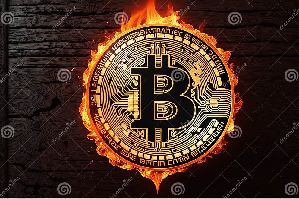 3d Amazing Visual Effects of Bitcoin Burning in Fire Placing on Wood ...