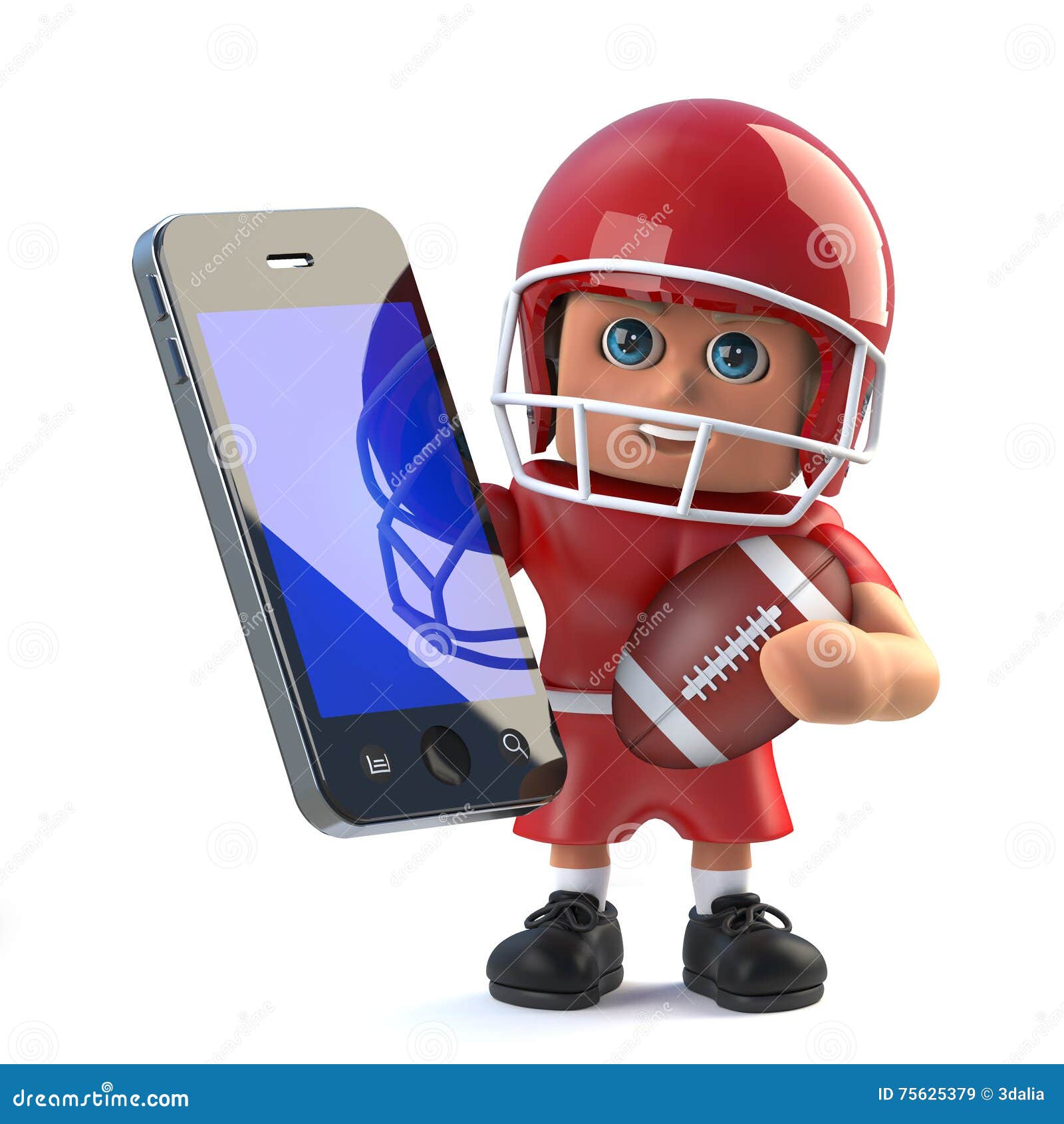 3d American Football Player Holding a Smartphone Tablet Device Stock ...