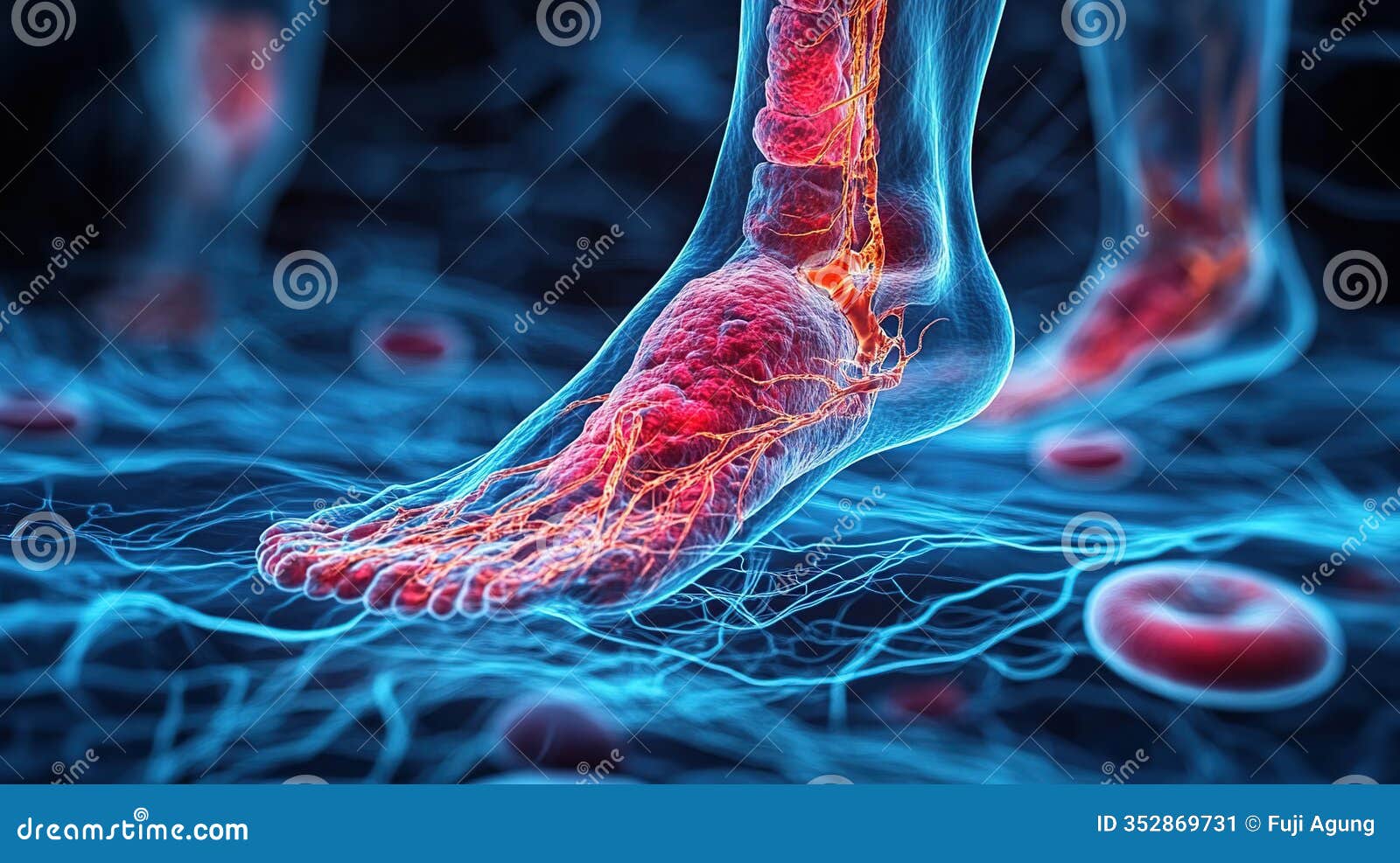 3D Anatomical Rendering of a Human Foot, Highlighting Circulatory ...