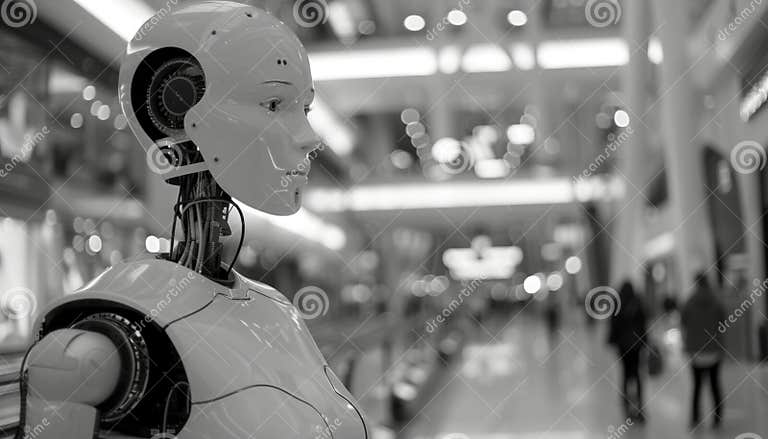 3D Android Robot Machine, Abstract Machine Learning Digital Technology ...