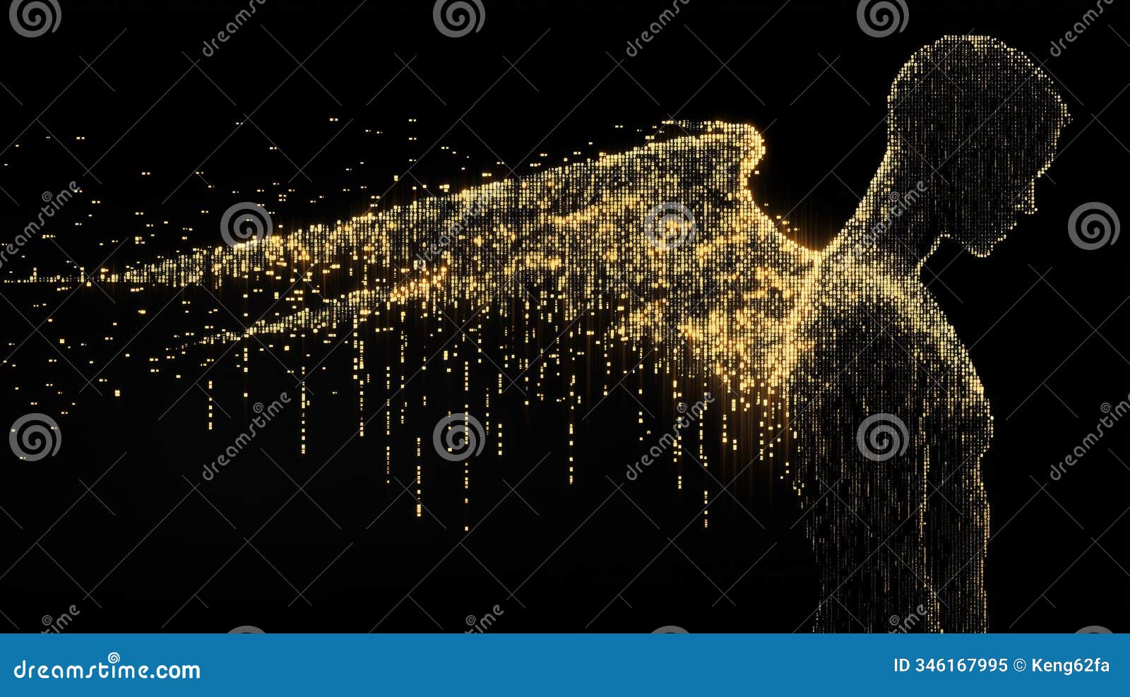 3D Angel Silhouette with Golden Particles Creating Mystical Effect ...