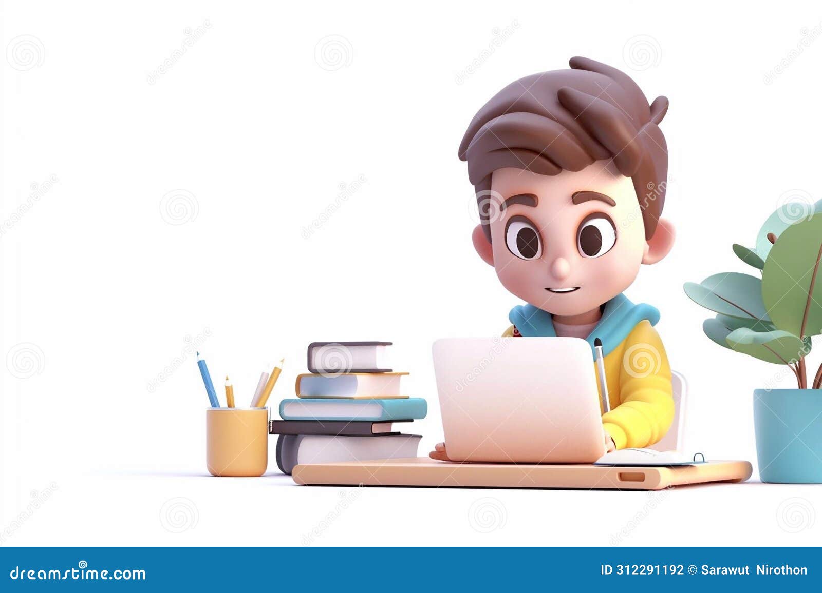 3D Animated Illustrations, Boy Studying from Home, Online Learning ...