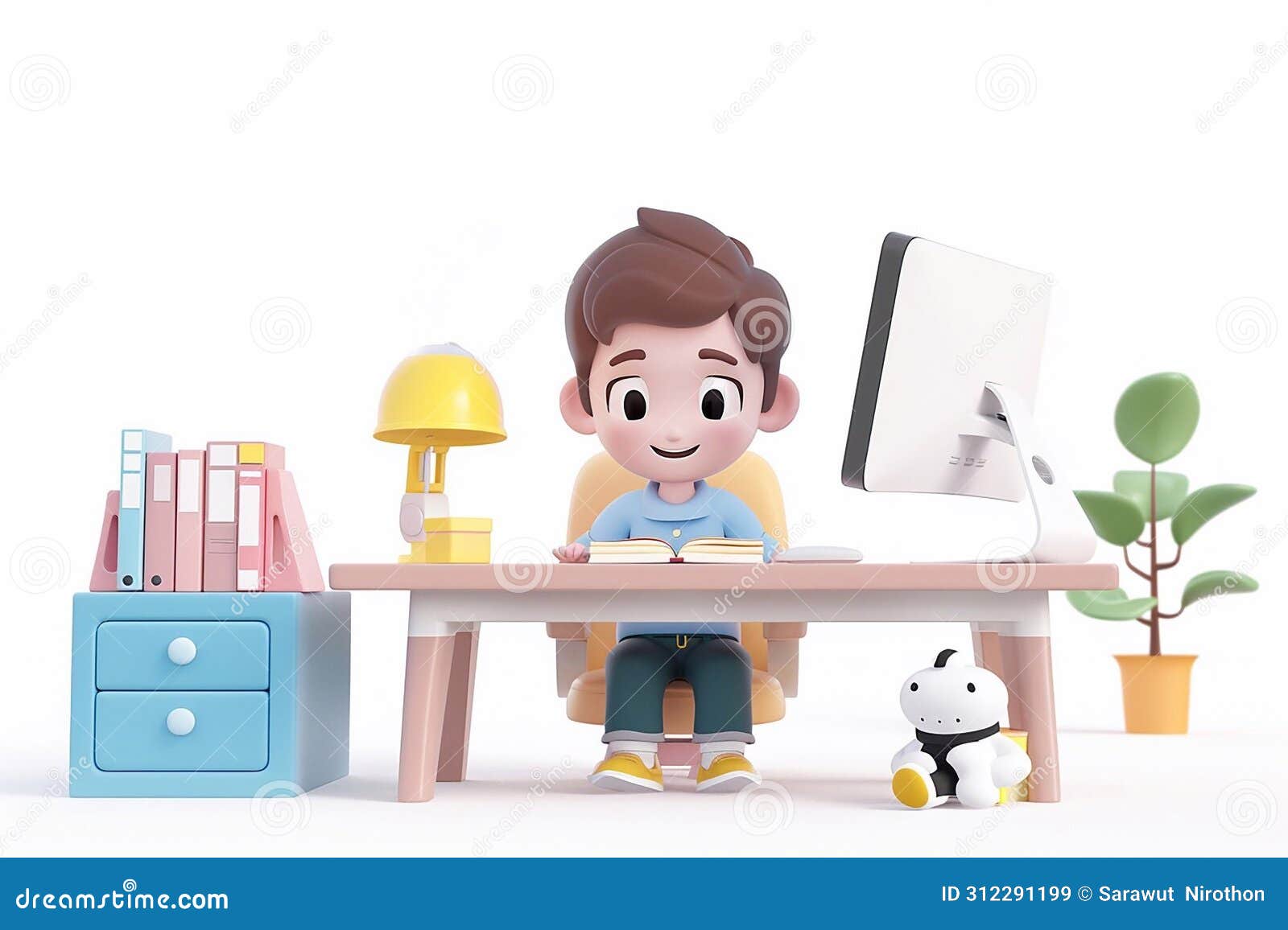 3D Animated Illustrations, Boy Studying from Home, Online Learning ...
