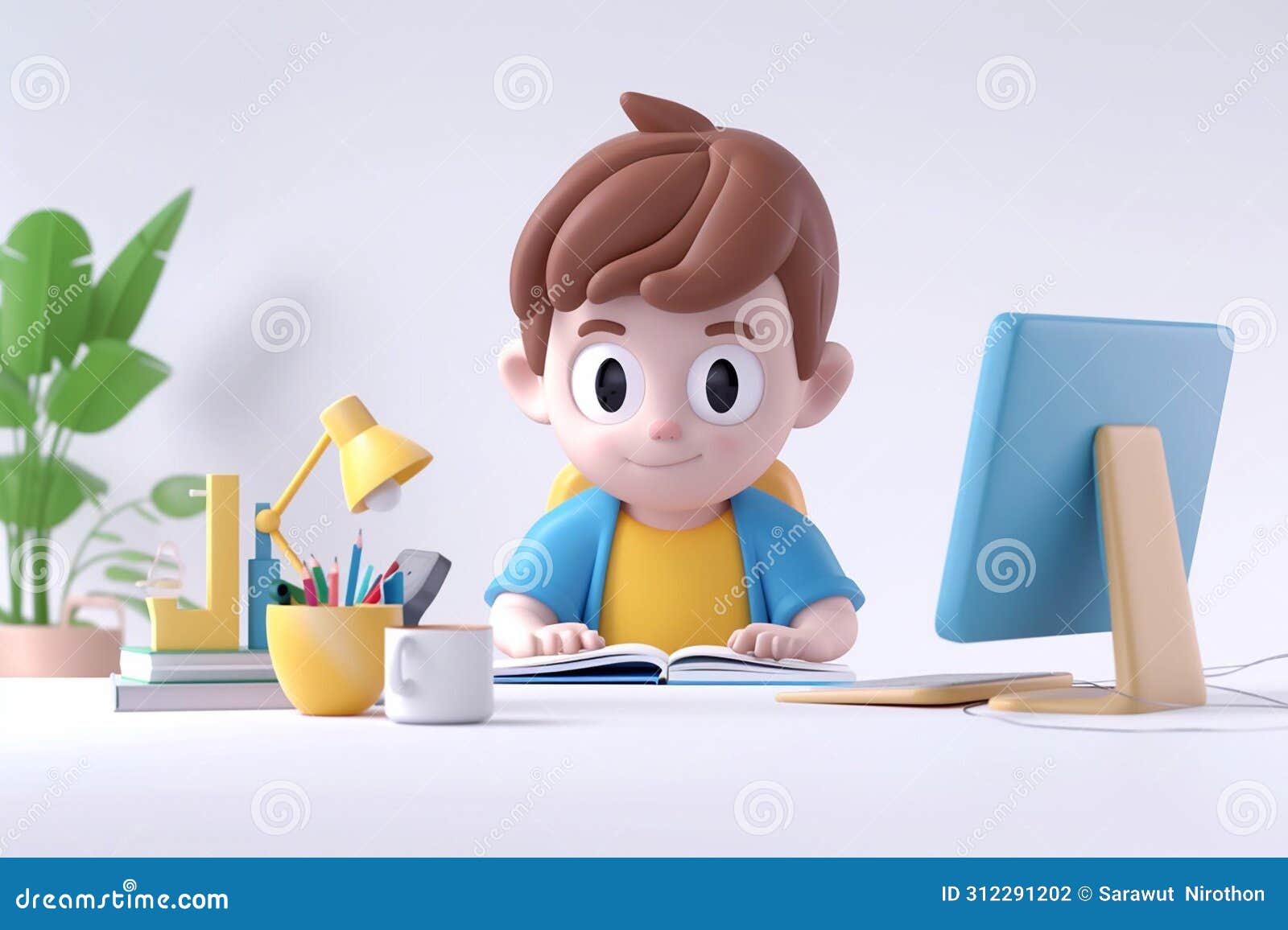 3D Animated Illustrations, Boy Studying from Home, Online Learning ...