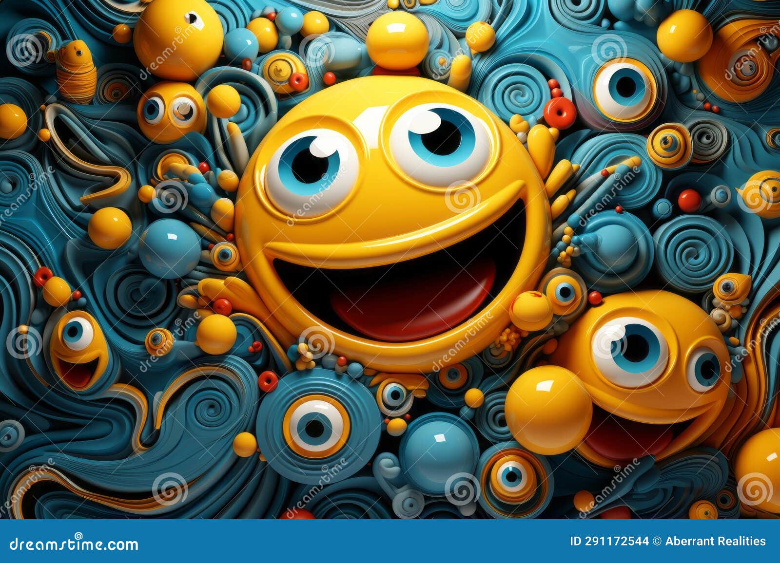 3d Animated Smiley Face with Many Eyes and Eyes on a Blue Background ...