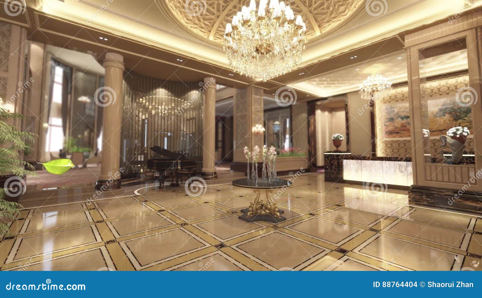 3d Animation of Classic Deluxe Lobby with Reception Stock Footage ...