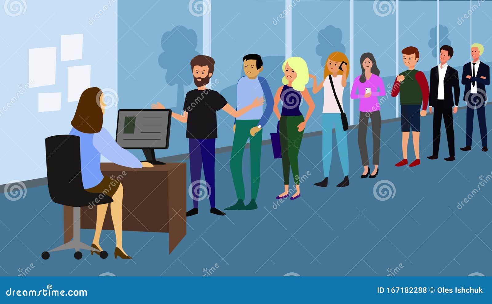 2D Animation, Female Office Worker Sitting at Computer, Angry Queue ...