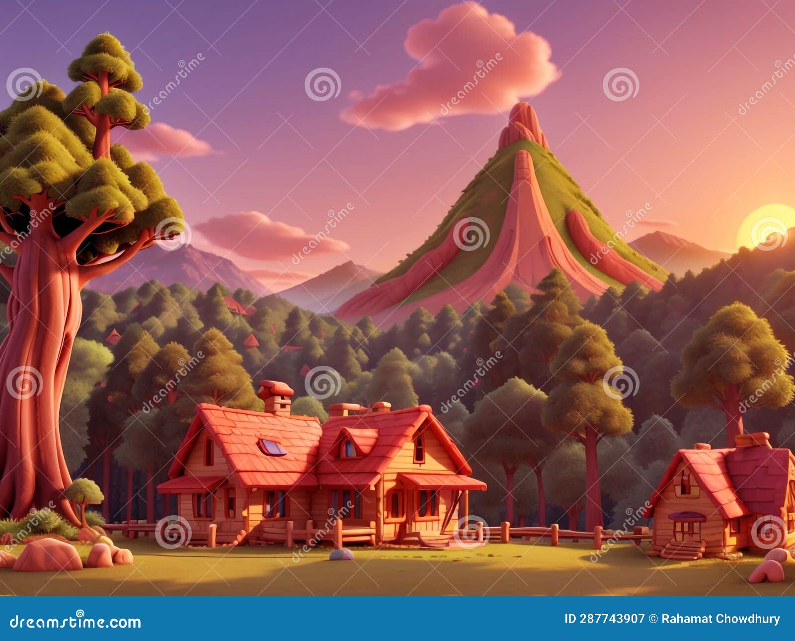 3D Animation Forest Scene with Various Forest Trees Stock Illustration ...