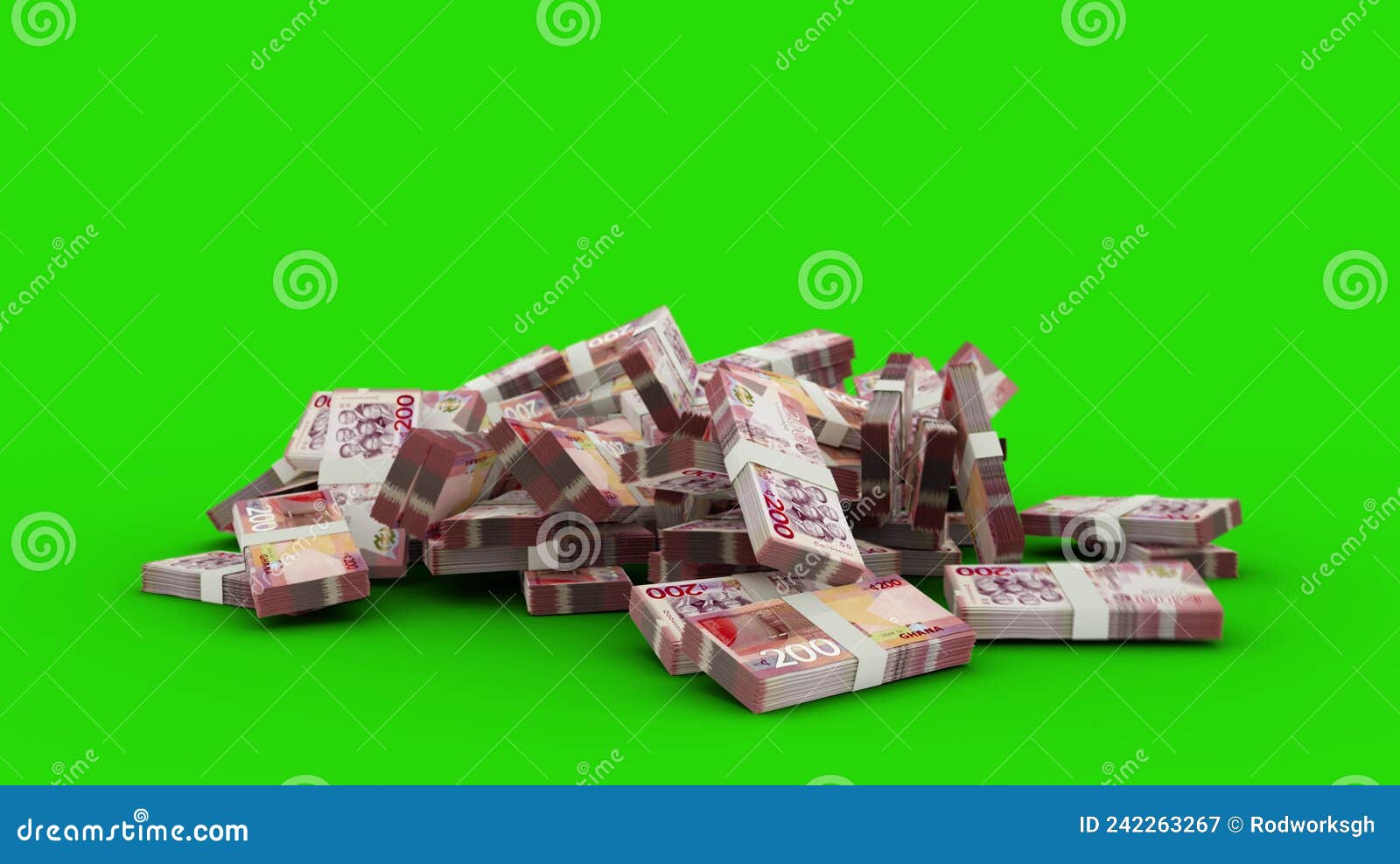 3D Animation of Ghanaian Cedi Notes Falling on Greenscreen Ground Stock ...