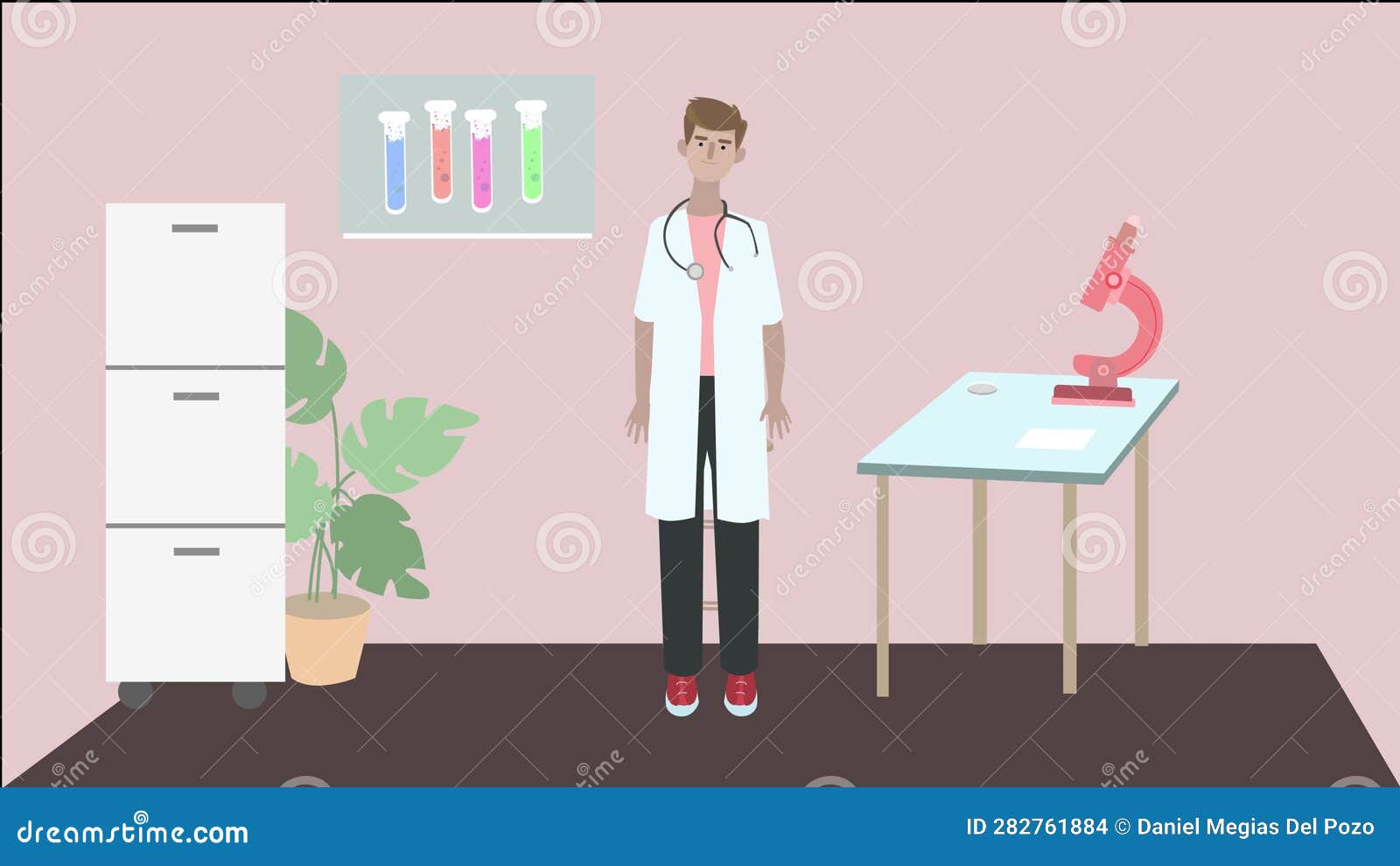 2D Animation Illustration of Male Doctor Standing in Laboratory Stock ...