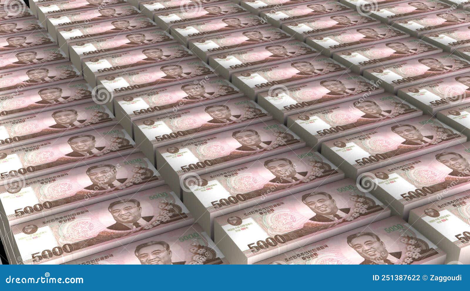 3D Animation of North Korean 50000 Banknotes Money Stack on White ...