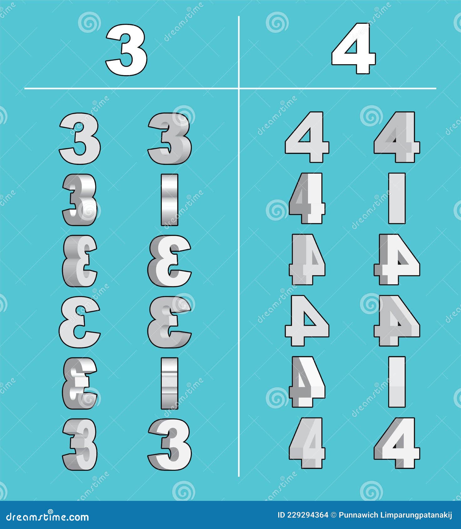 3D Animation Number Rotation 3 4 Stock Vector - Illustration of animate ...