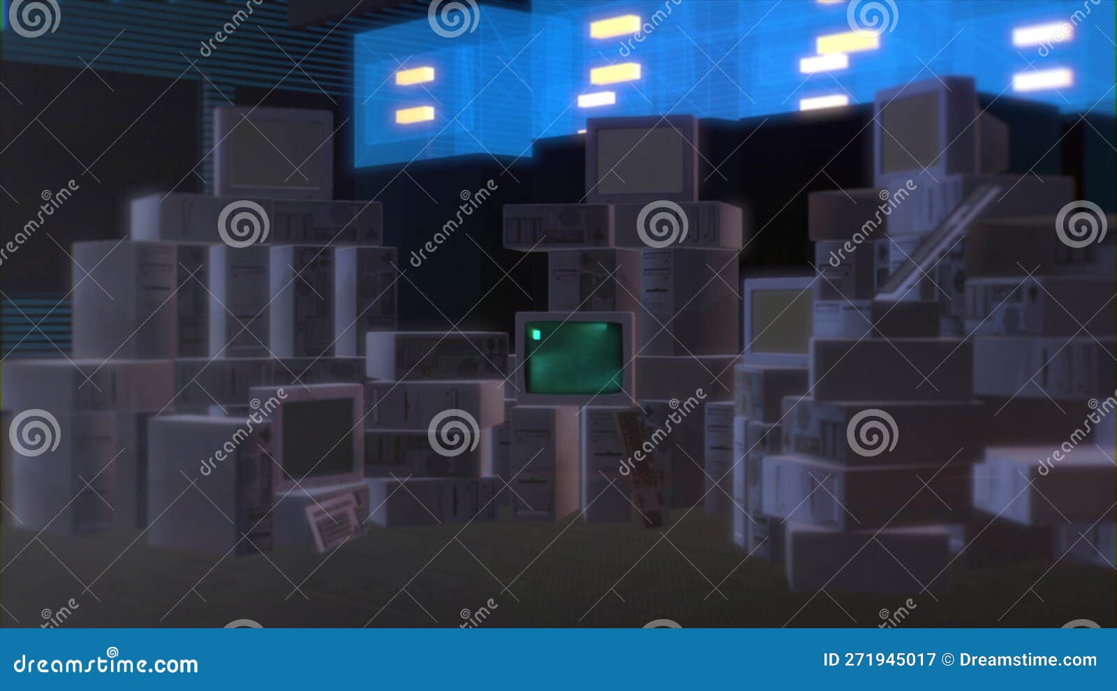 3D Animation of a Room with Old Computers and an Inscription on the ...