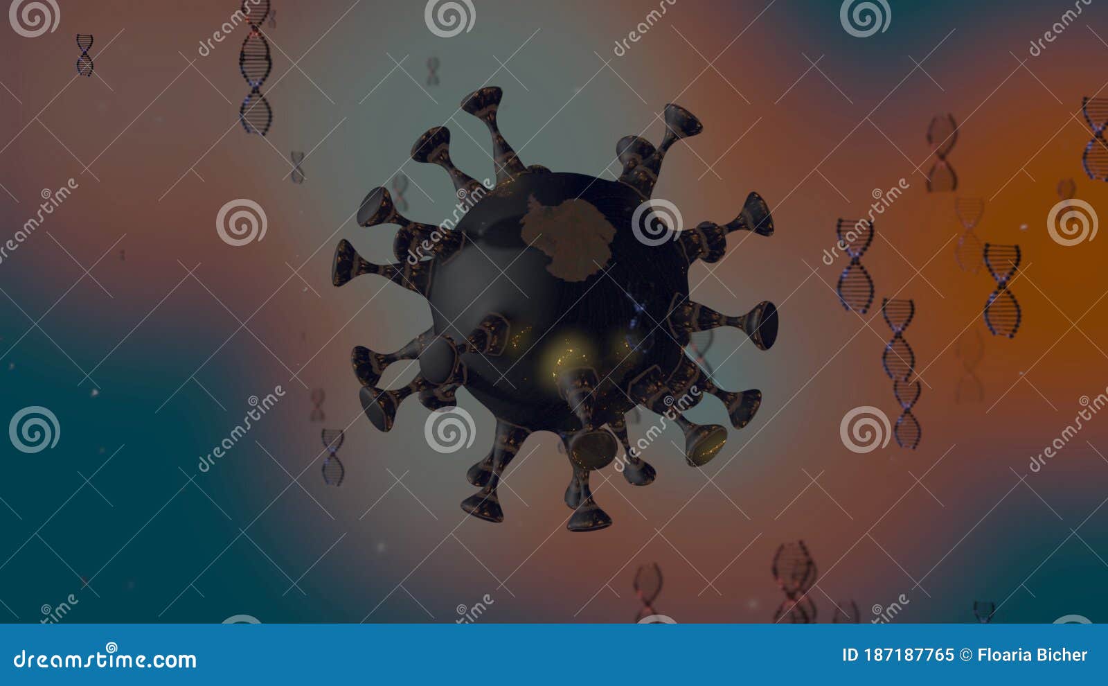 3D Animation of Rotating Big Virus Attacking DNA Strands. Stock ...