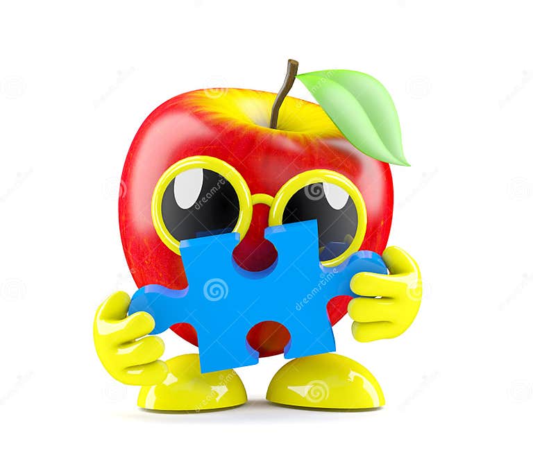 3d Apple Has a Piece of the Jigsaw Puzzle Stock Illustration ...