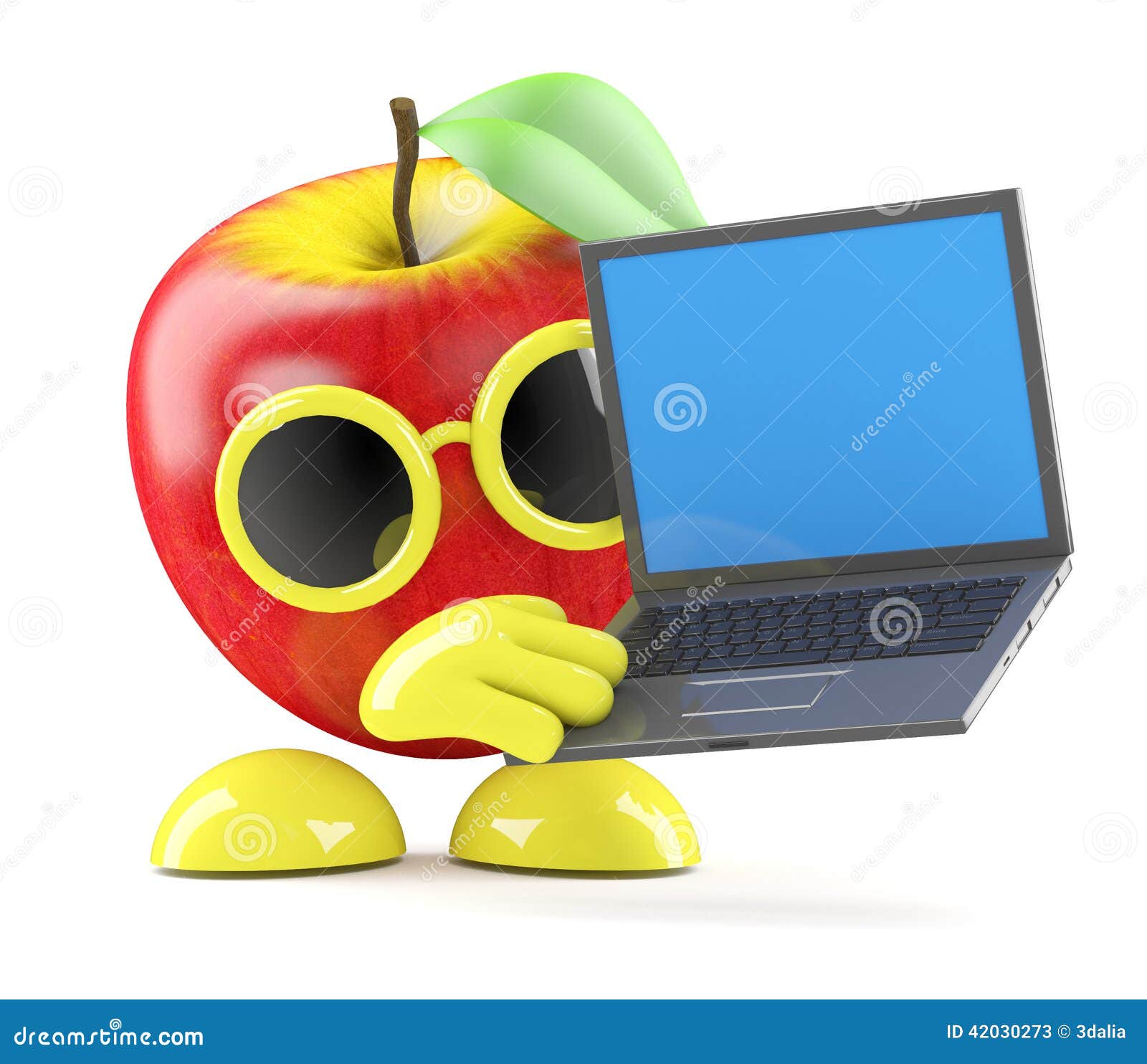 3d Apple with laptop stock illustration. Illustration of cartoon - 42030273