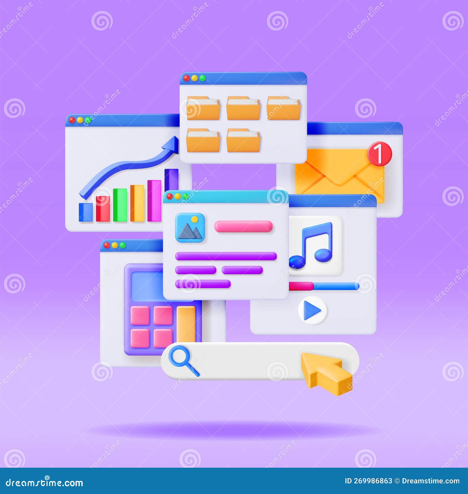 3D Application Windows Interface Isolated Stock Vector - Illustration of music, folder: 269986863