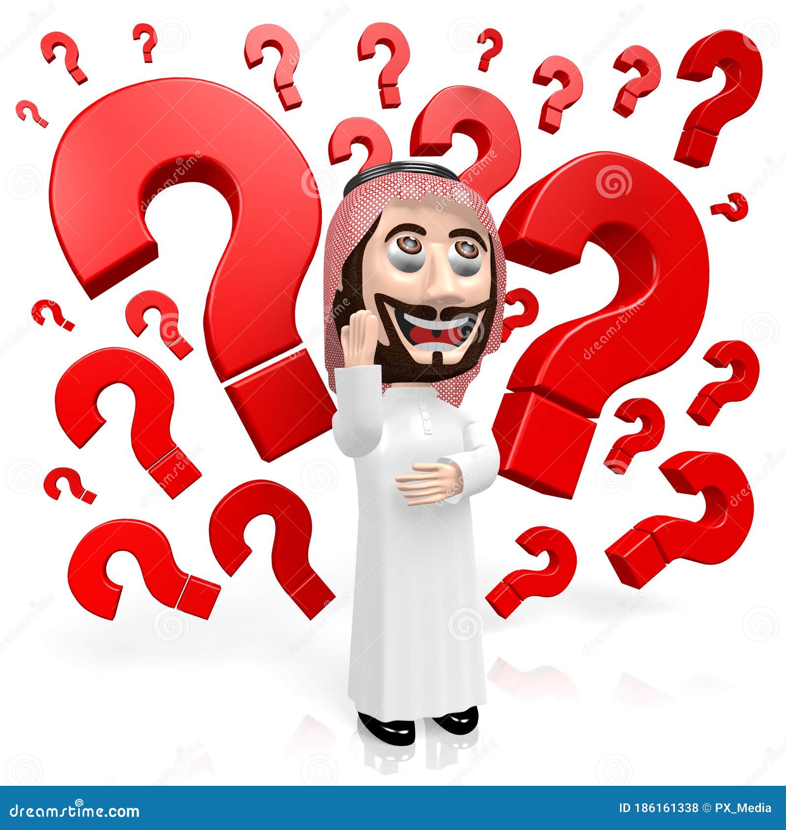3D Arab Cartoon Character, Question Marks Stock Photo - Image of arab ...