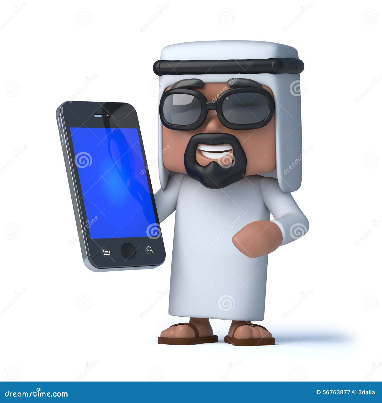 3d Arab Has a New Smartphone Stock Illustration - Illustration of ...