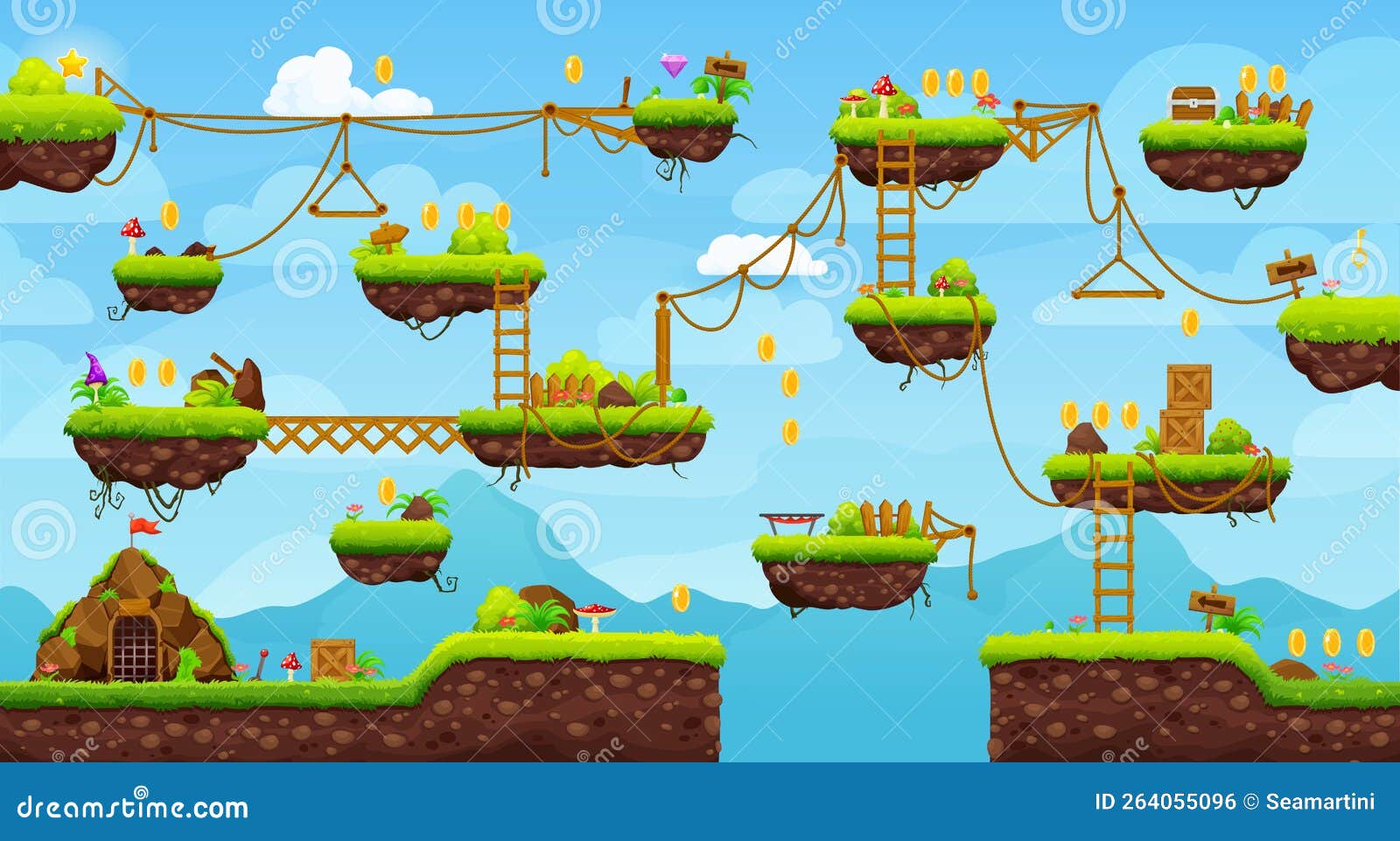 2d Arcade Game Level Map Interface Gui Platforms Vector Illustratie