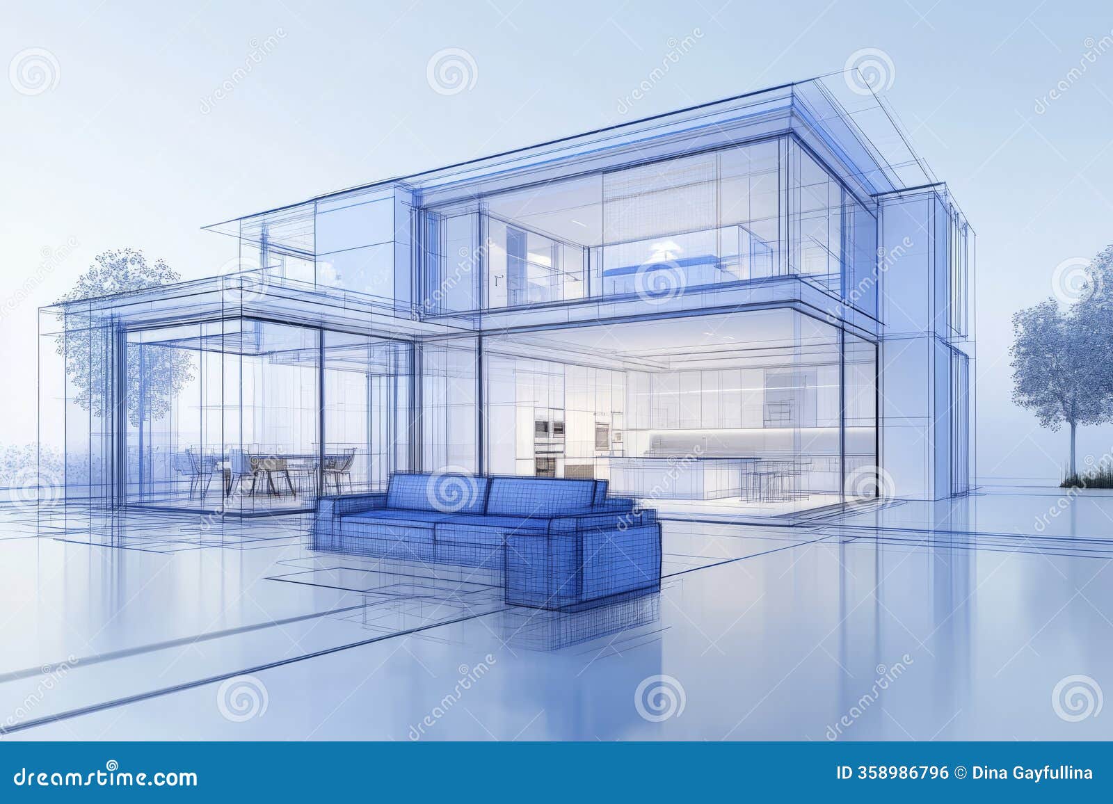 3D Architectural Visualization of a Modern House Interior with a ...