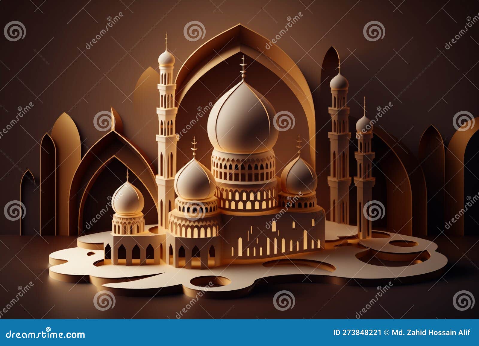 3d Architecture Design of Muslim Mosque with a Dome and Minarets Stock ...