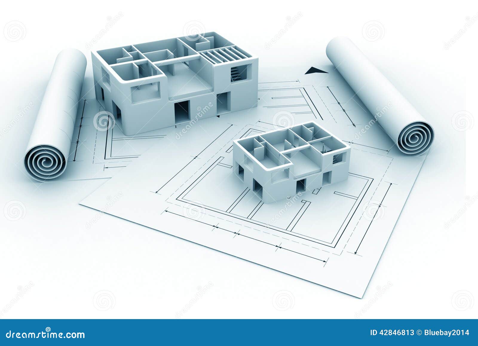 3d Architecture House Blue Print Plan Stock Illustration - Illustration ...