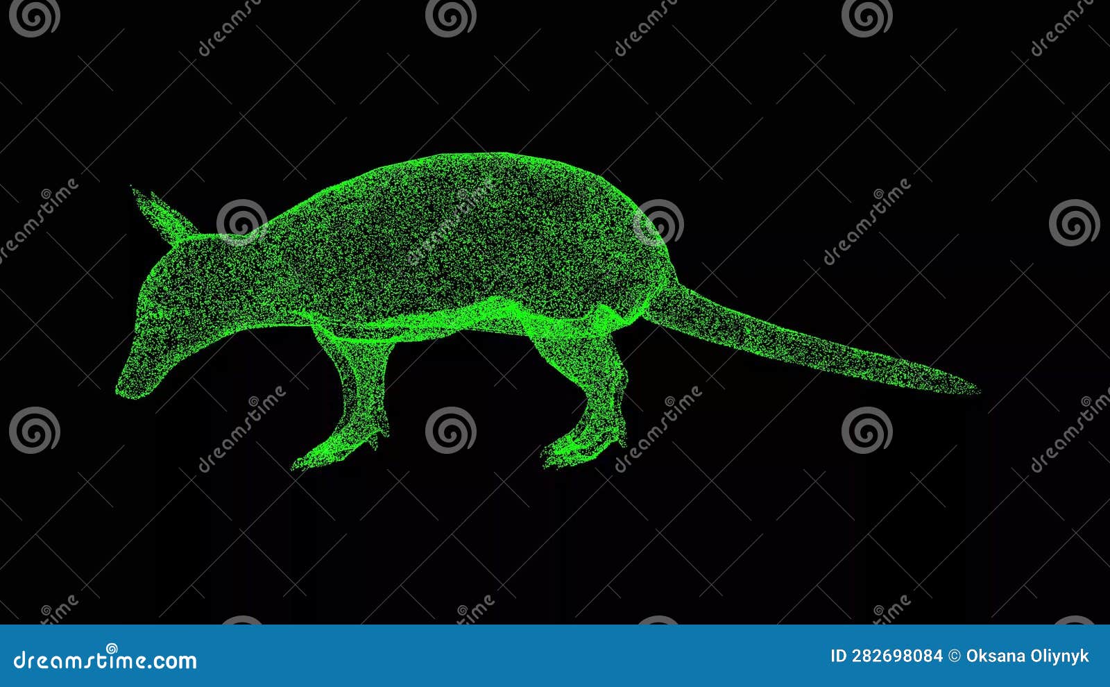 3D Armadillo on Black Background. Object Made of Shimmering Particles ...