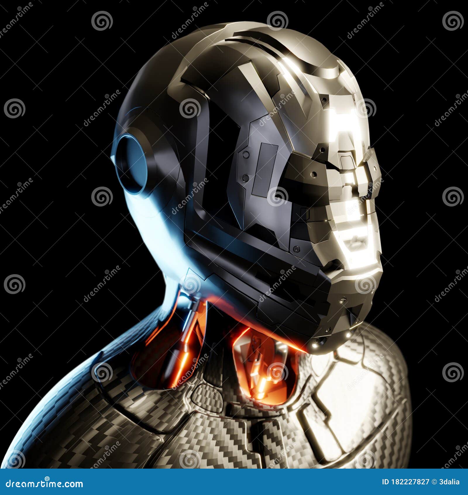 3d Artificial Humanoid AI Robot Android in Metallic Cyborg Droid Armour ...