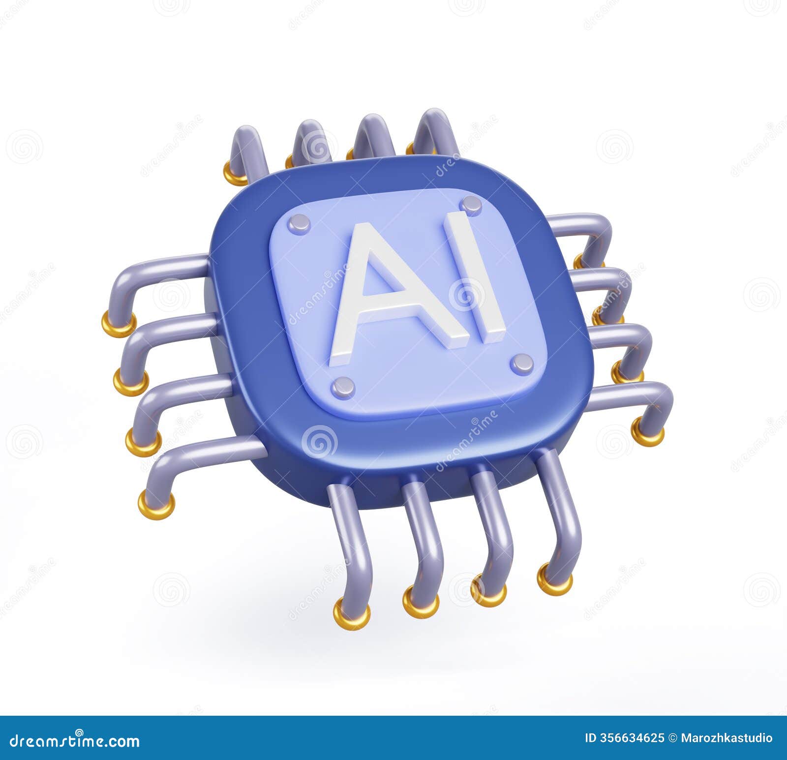 3d Artificial Intelligence Ai Chip Processor Gpu Icon. AI Technology Render, Microcircuit ...