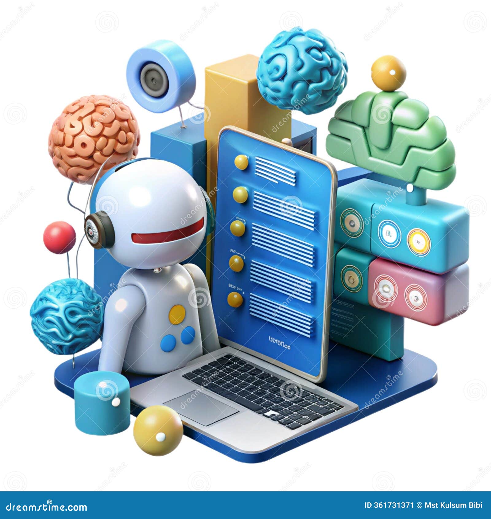 3D Artificial Intelligence. Digital Brain Neural Network, AI Servers ...