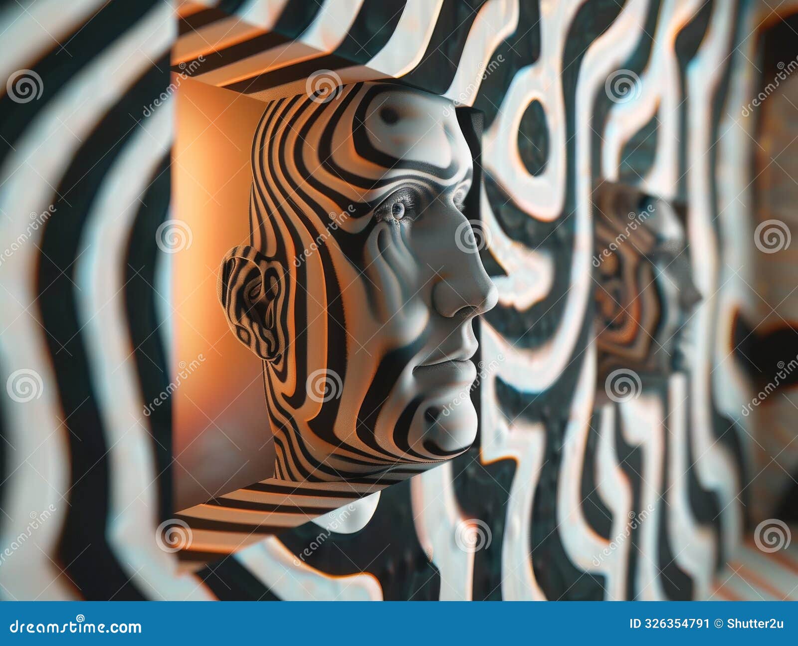 3D Artwork Distorted Reflection in a Mirror Showing the Person As a ...
