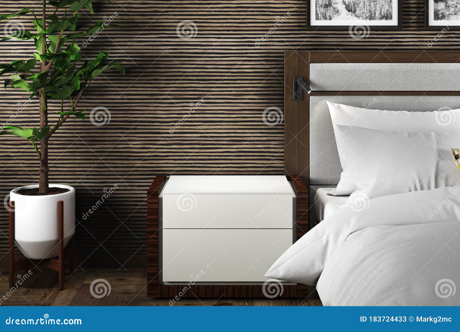 3D Artwork Rendering Illustration / Bedroom Bed Side Table Nightstand ...