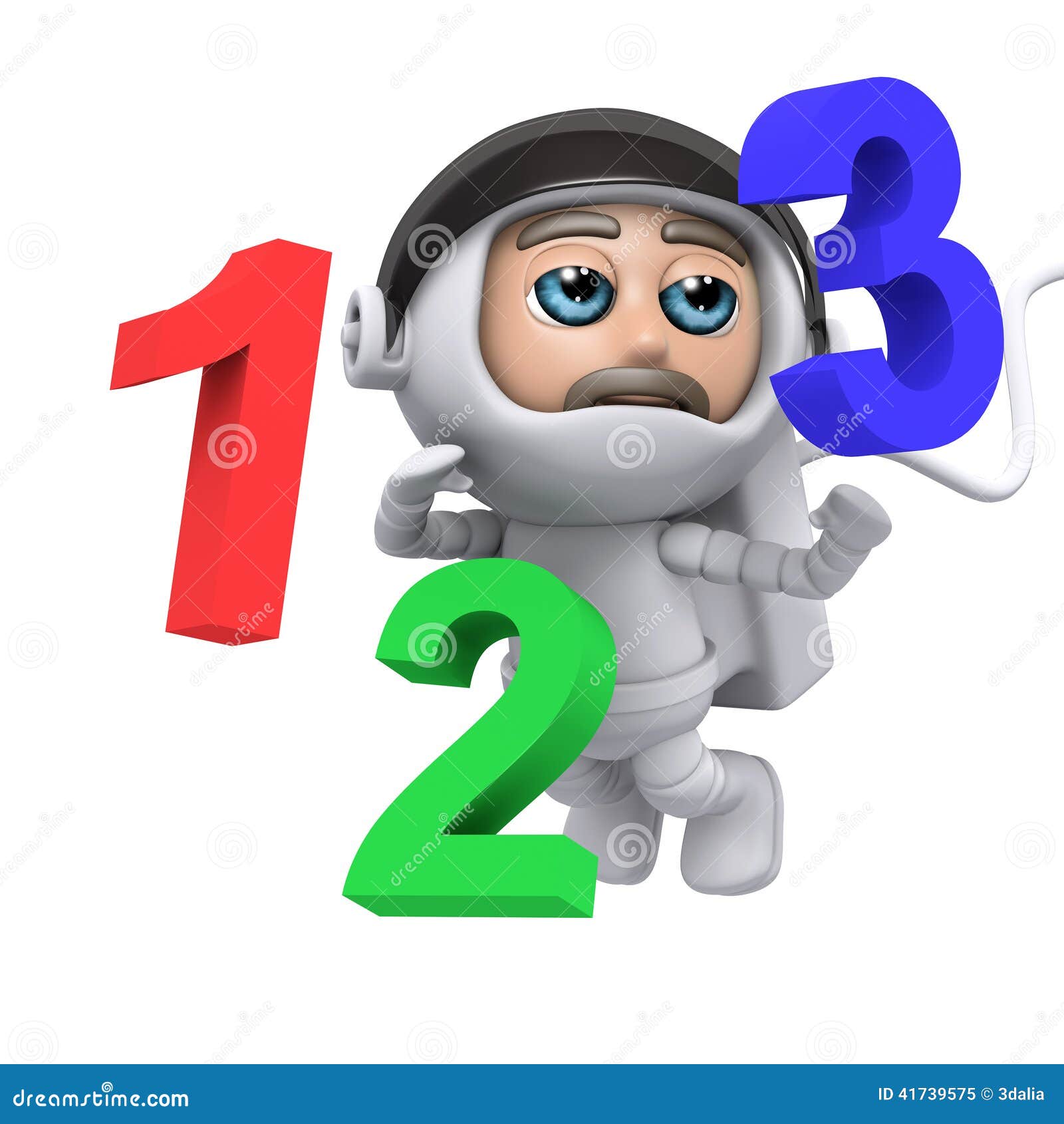3d Astronaut Floating with Numbers Stock Illustration - Illustration of ...