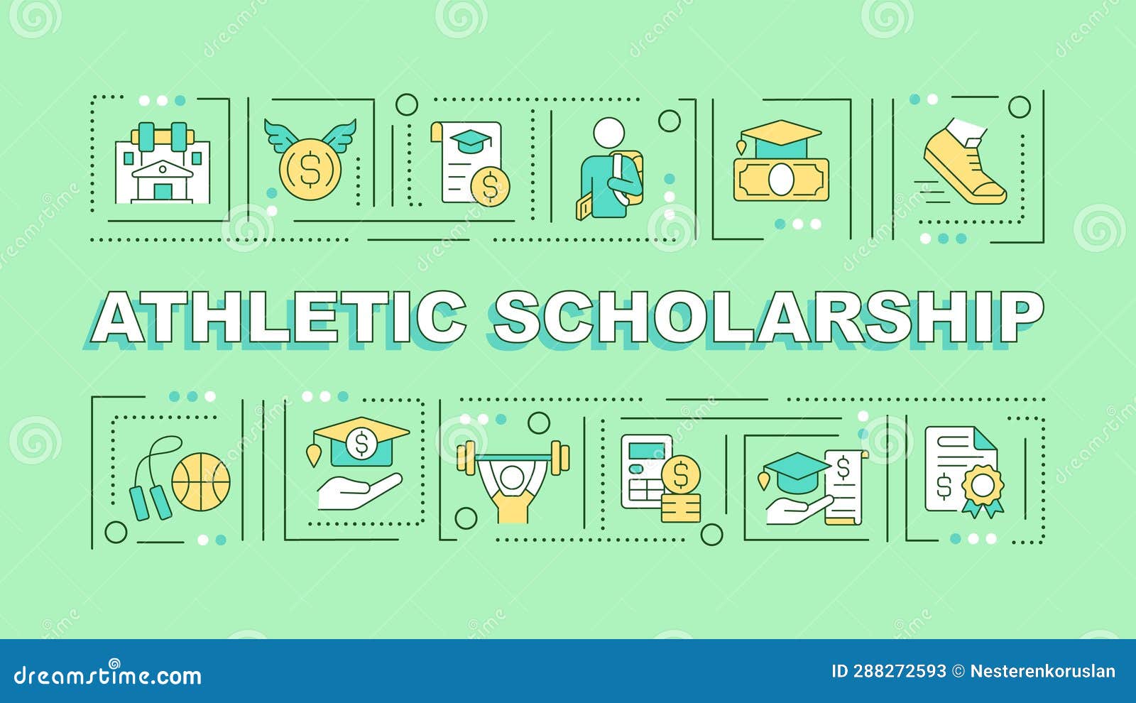 2D Athletic Scholarship Text with Multicolor Thin Line Icons Stock ...