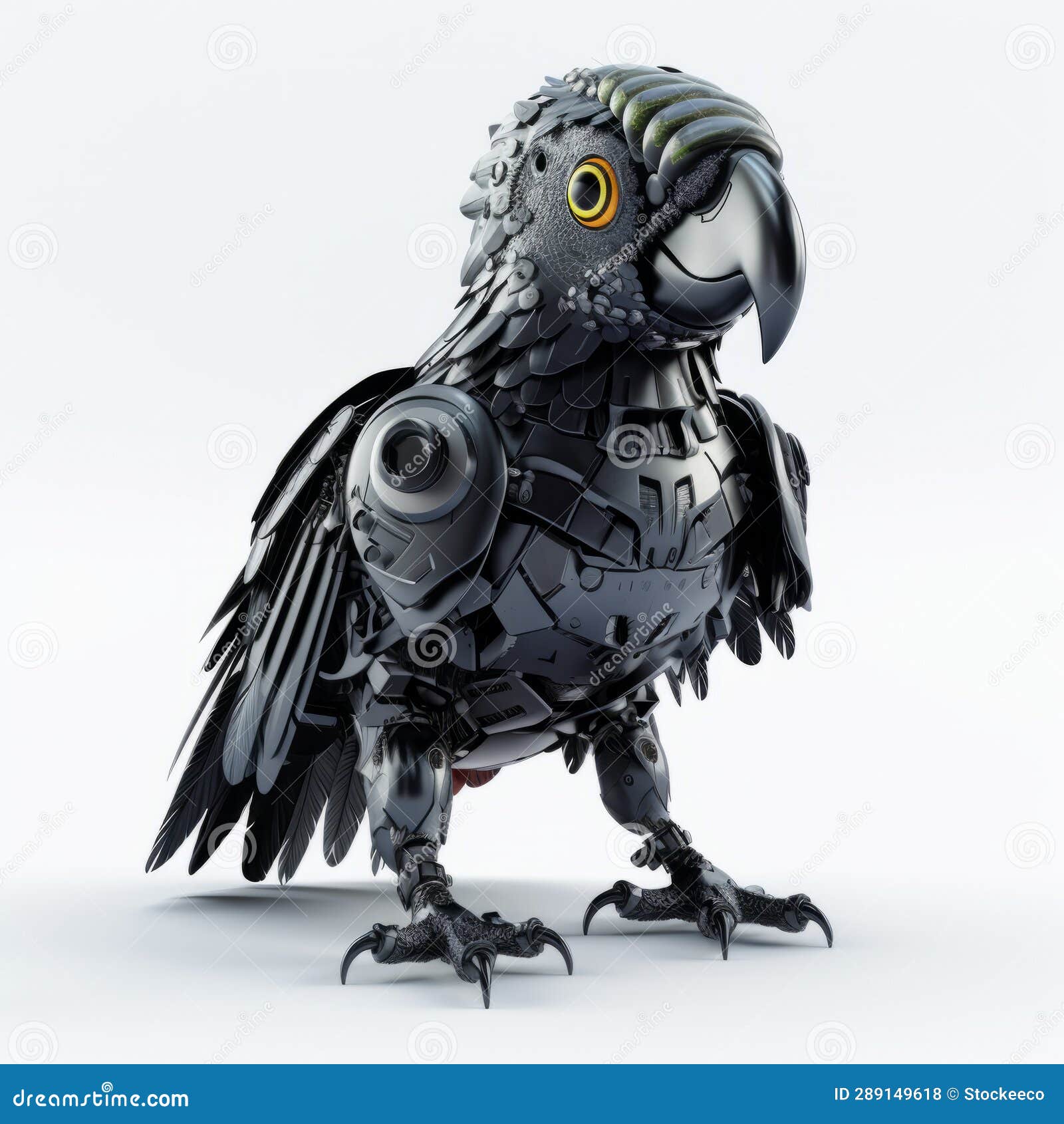 Black Parrot Robot Pet: Playfully Intricate 3d Render in Kawaiipunk ...
