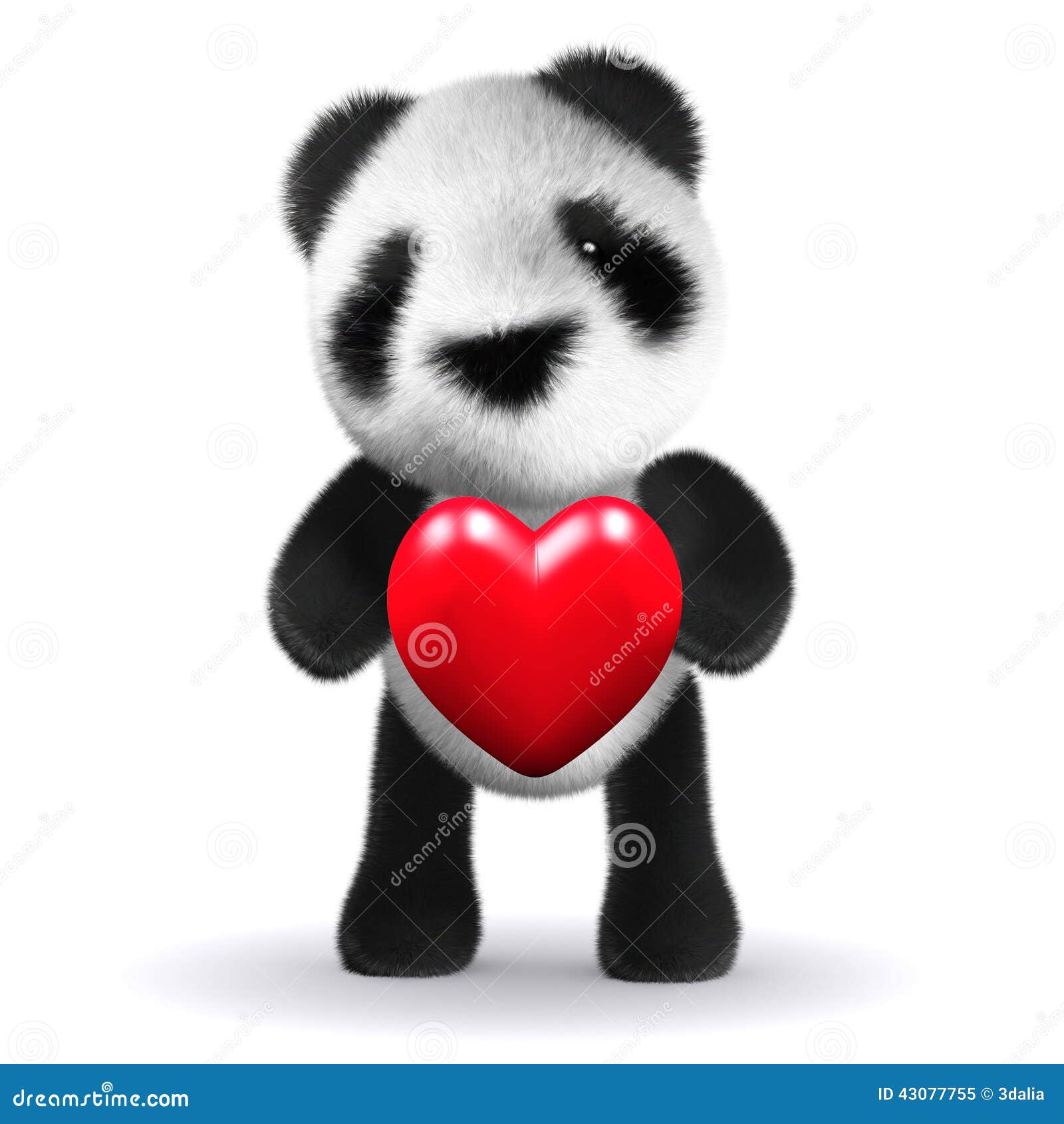 3d Baby Panda Bear Hugs a Heart Stock Illustration - Illustration of ...