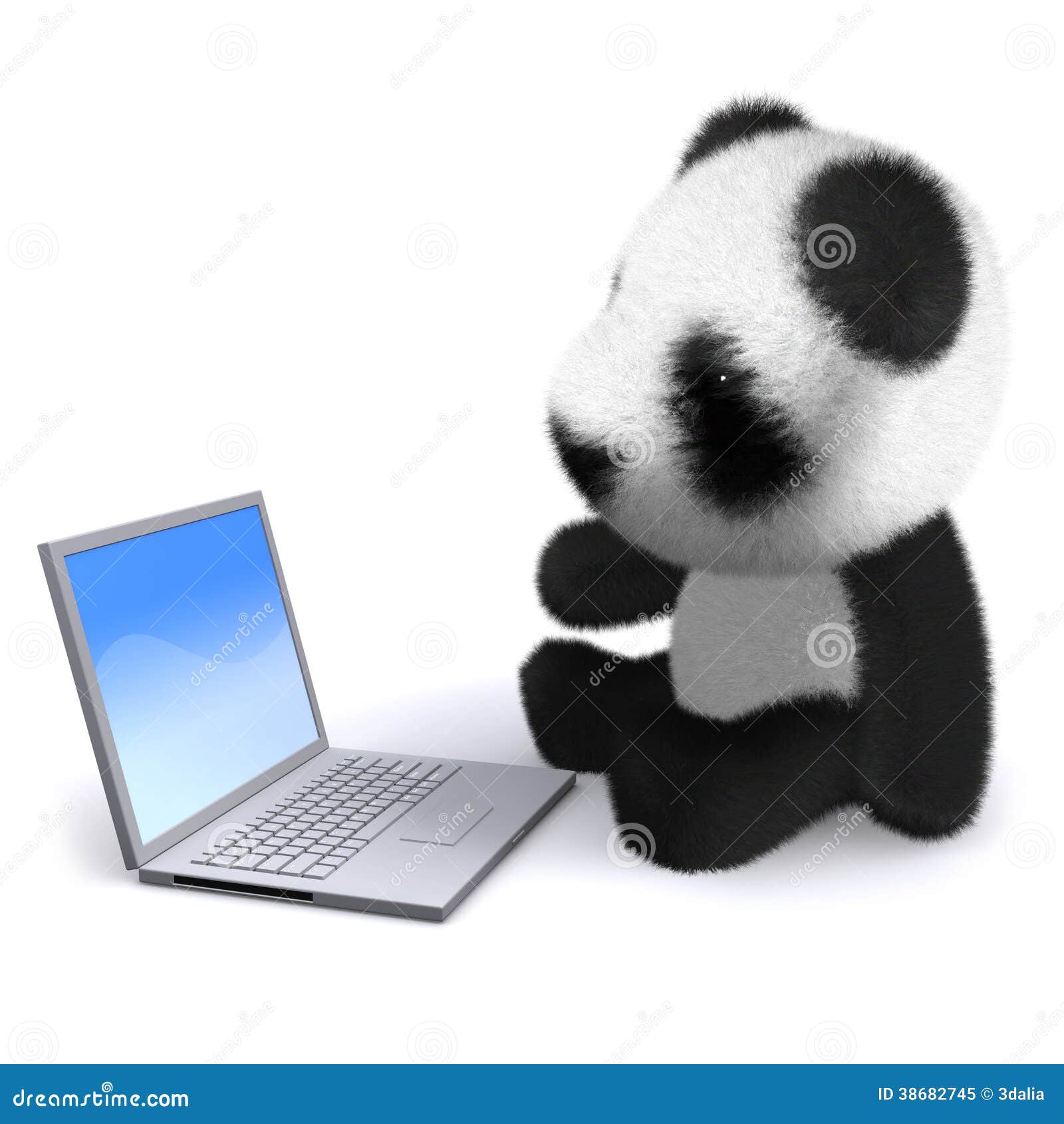 3d Baby Panda with laptop stock illustration. Illustration of fuzzy ...