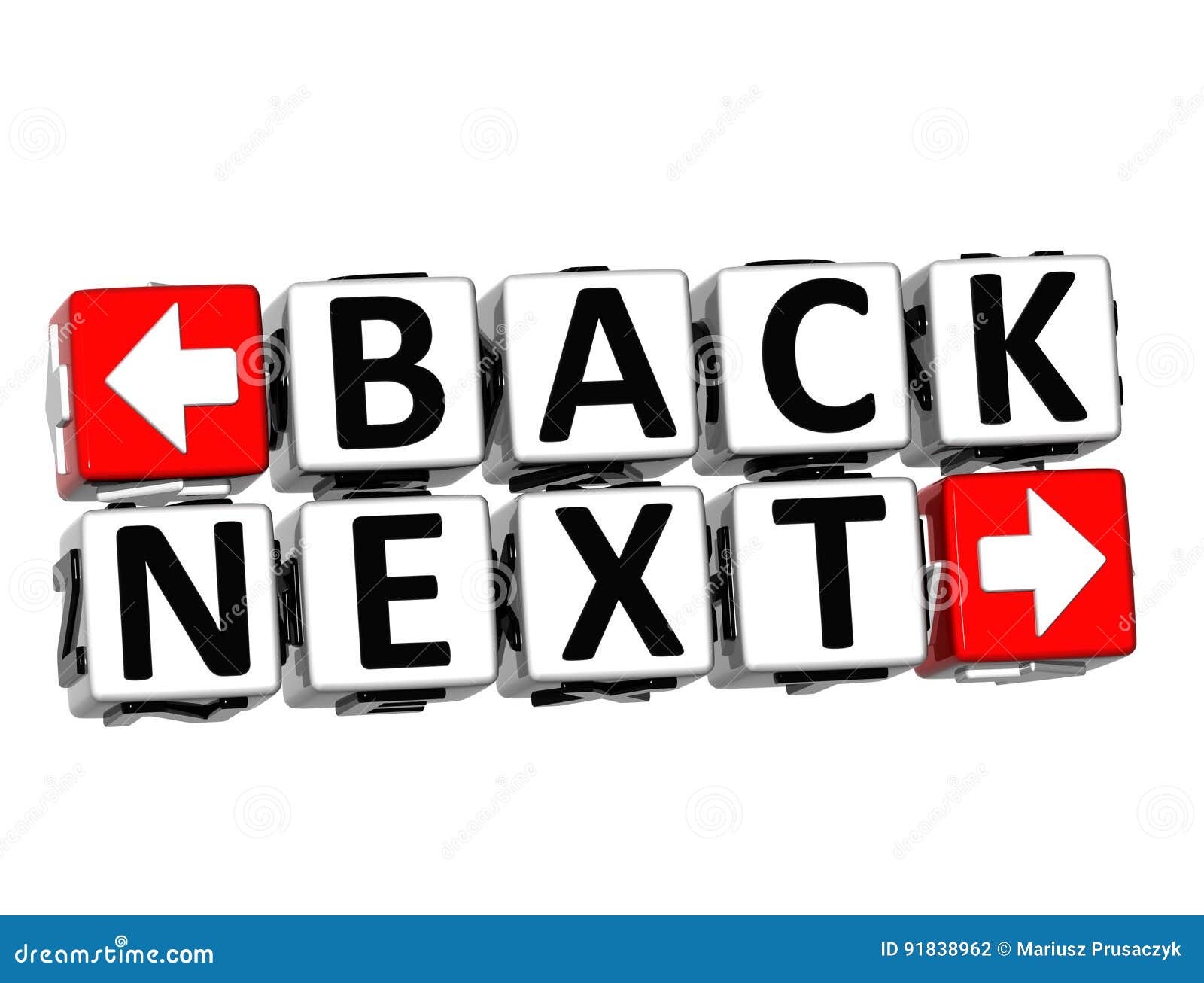 3D Back Next Button Click Here Block Text Stock Illustration ...