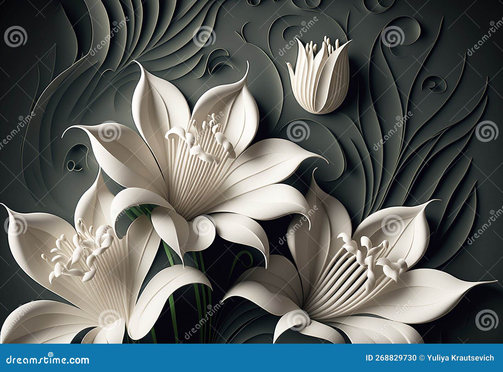3D Background with Beautiful Lilies. Paper Art Stock Illustration ...