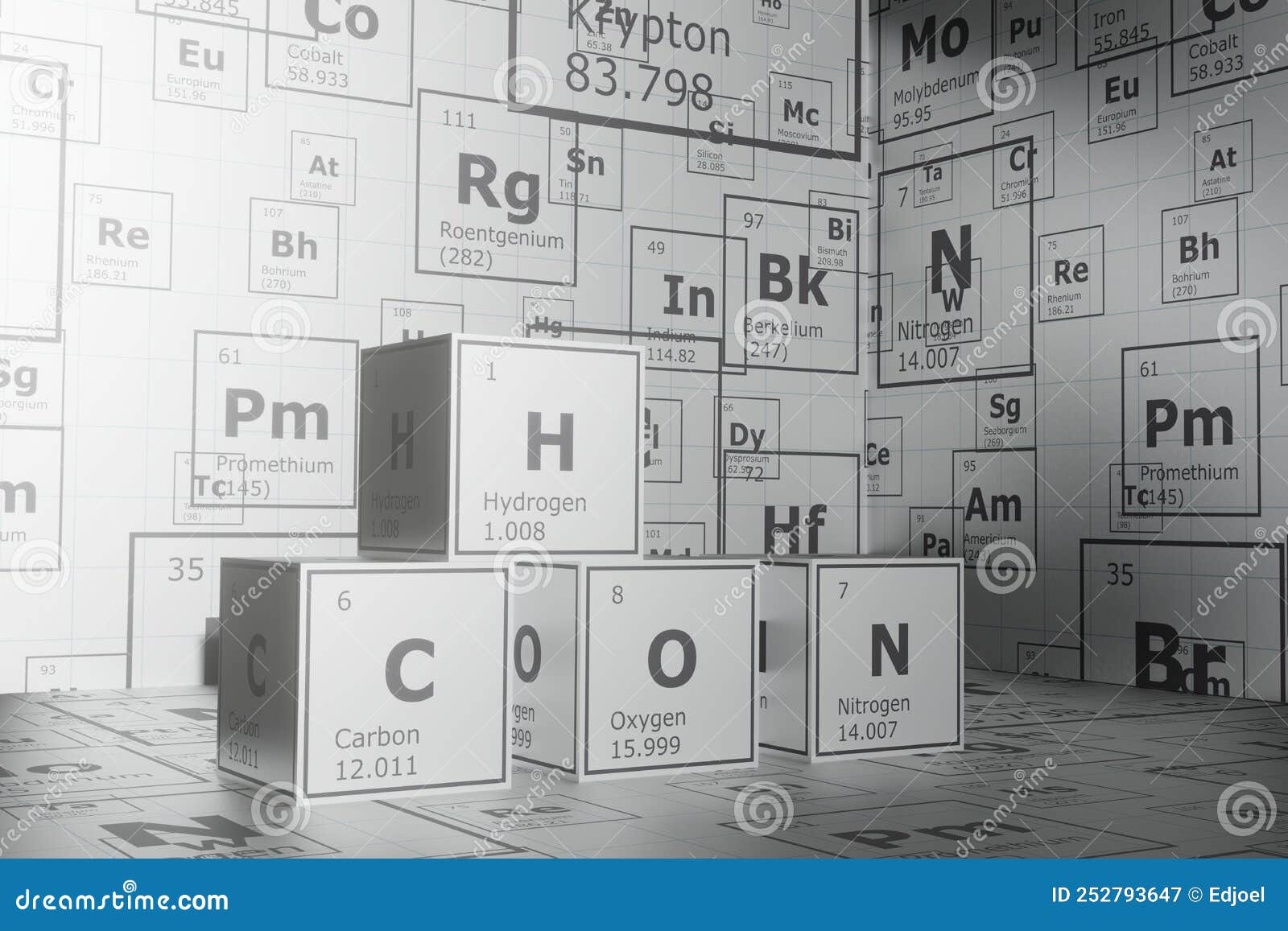 3d Background Of The Elements Of The Periodic Table, Carbon, Hydrogen ...