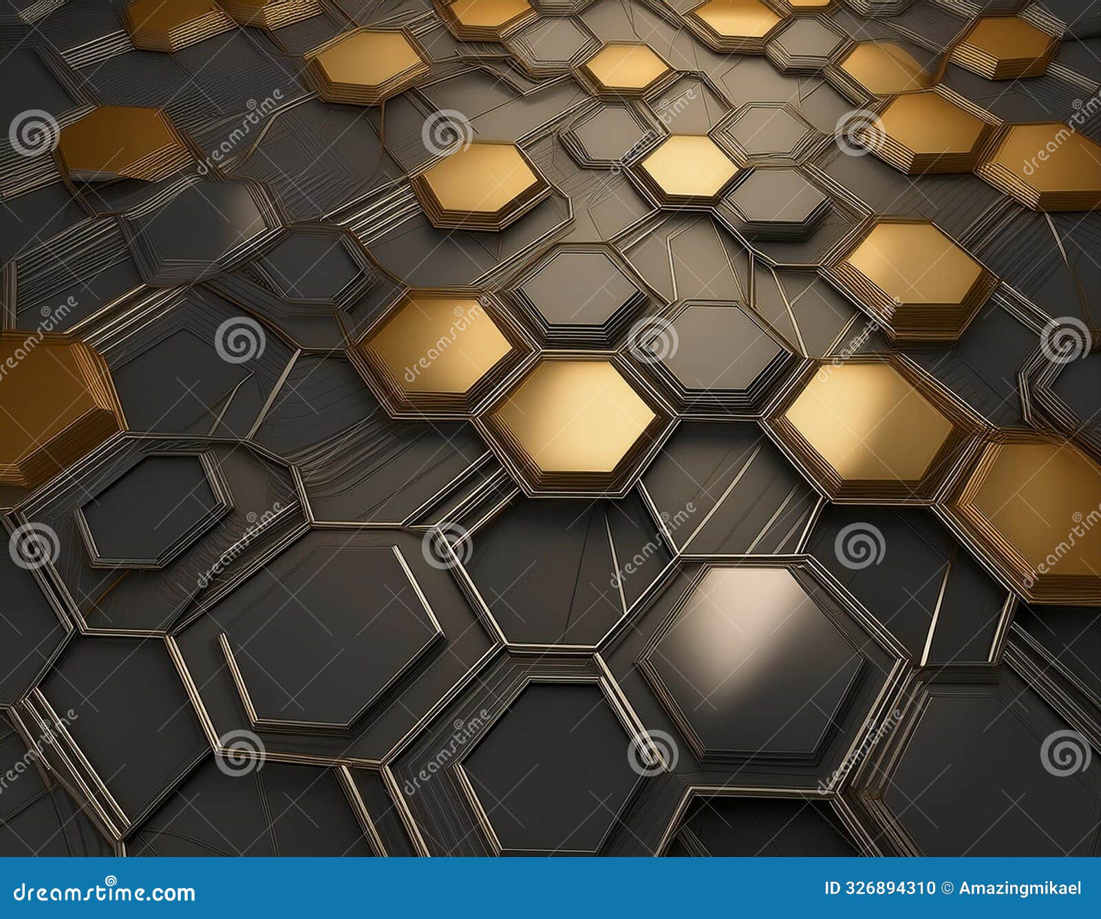 3D Background with Interconnected Hexagonal Patterns and Metallic ...