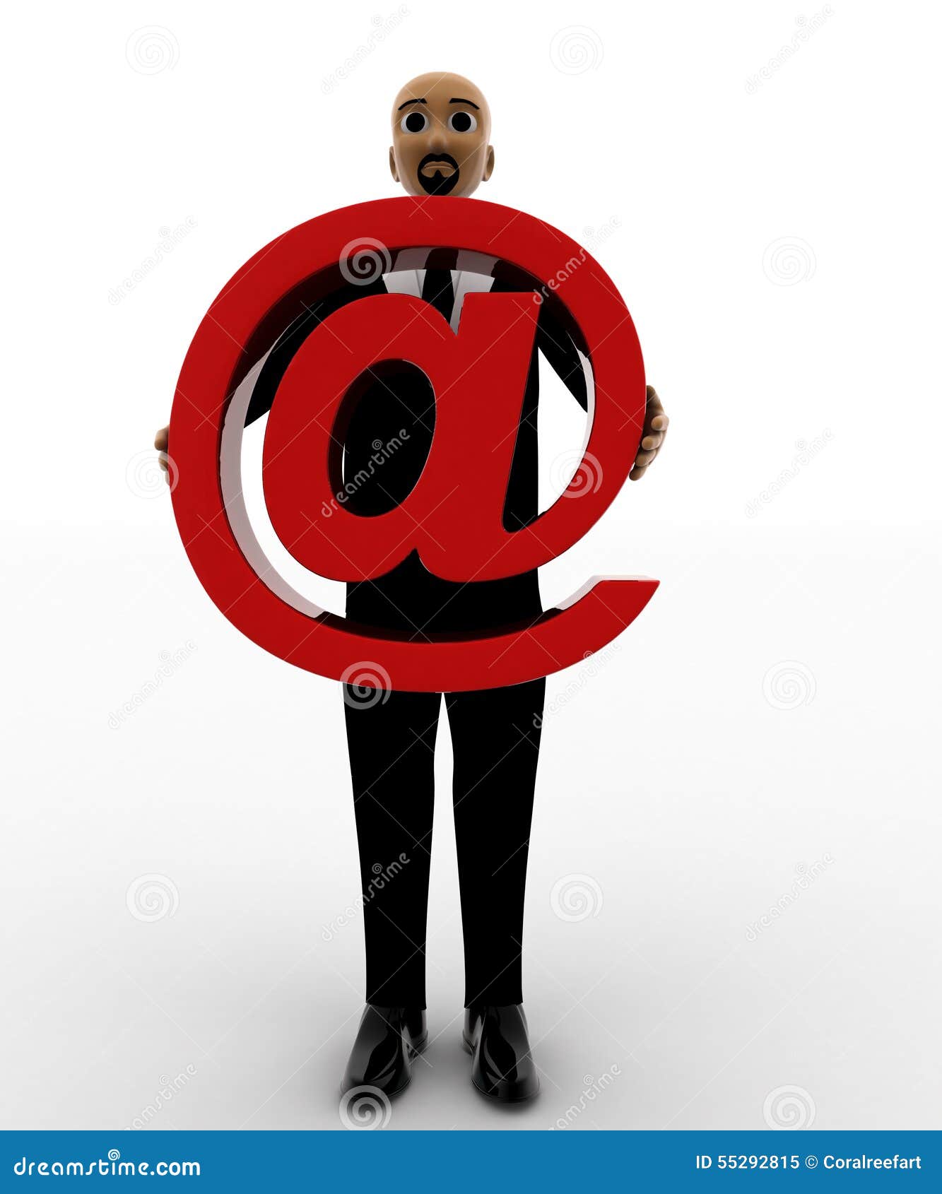 3d Bald Head Man Holding Red Attherate Symbol in Hands Stock ...