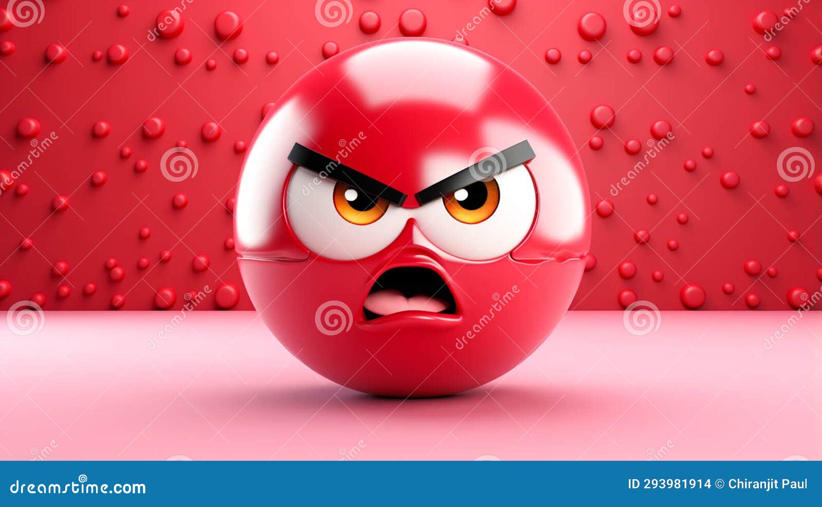 3D Ball Emoji Character in Angry Emotion Action Stock Illustration ...