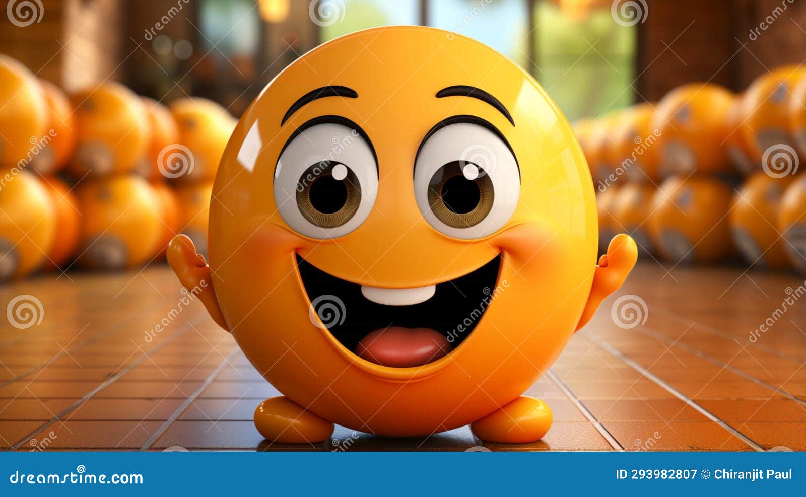 3D Ball Emoji Character in Happy Emotion Action Stock Illustration ...